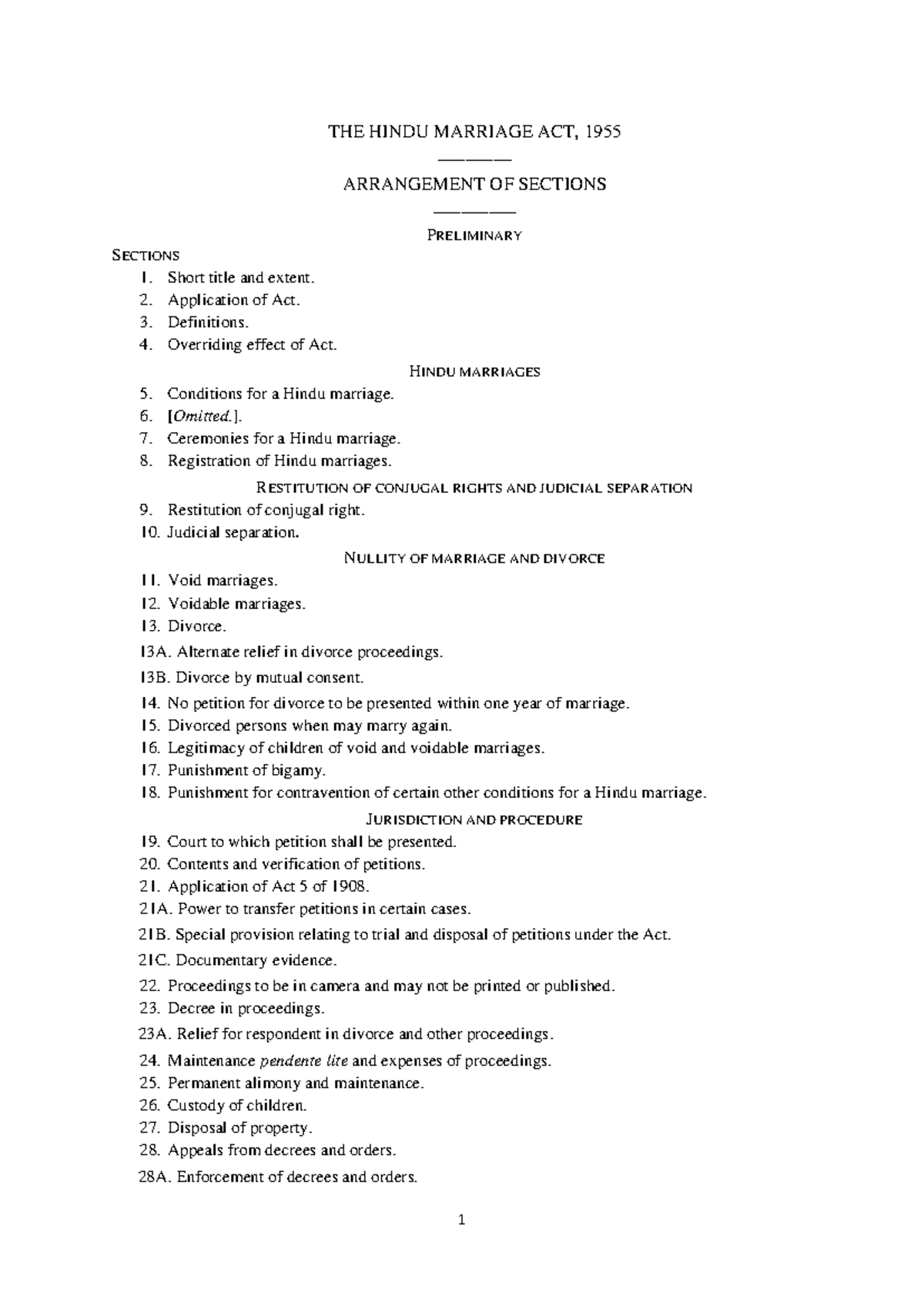 HINDU MARRIAGE ACT, 1955: SECTION ARRANGEMENTS & PROVISIONS - Studocu