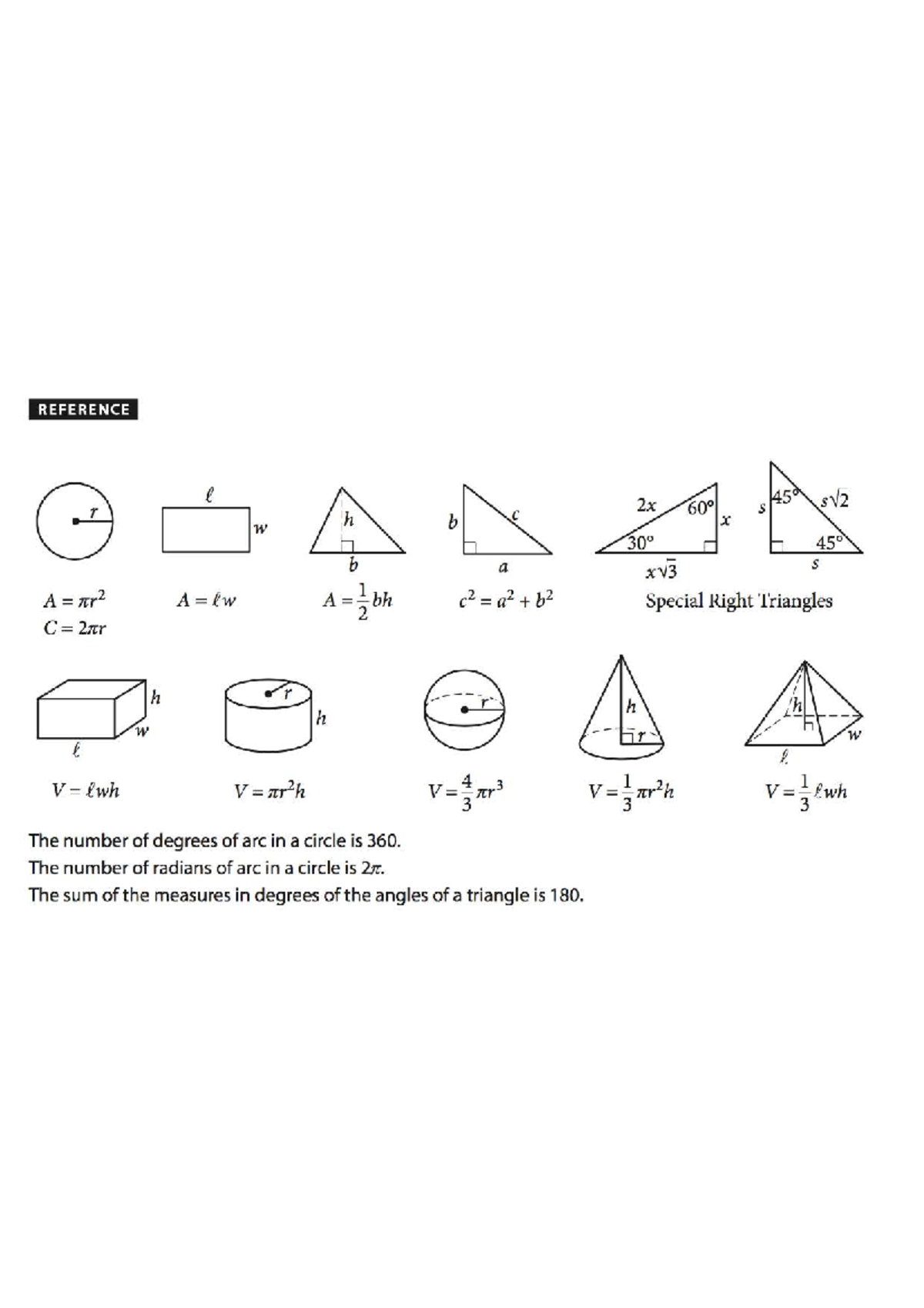 Geometry Formulas: Special Right Triangles & Circle Degrees - Studocu