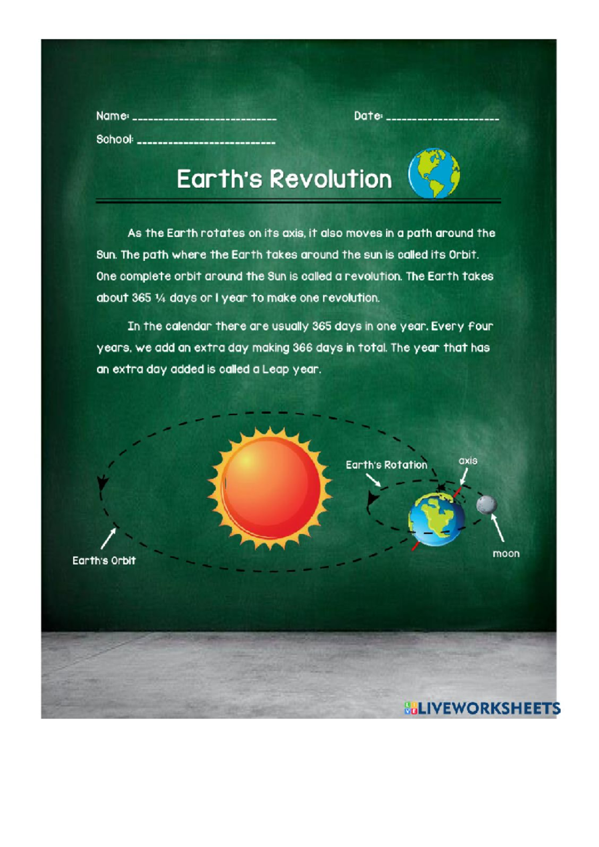 Earth Revolution Worksheet: Understanding Earth's Orbit and Leap Years ...