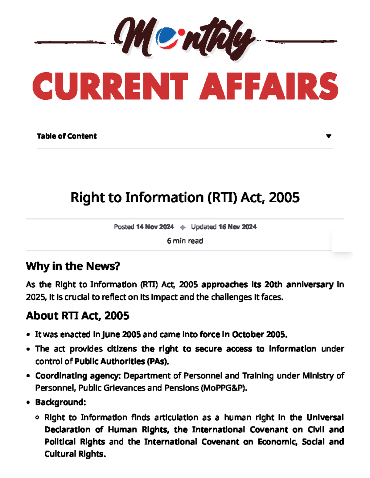Right to Information (RTI) Act, 2005 Current Affairs Vision IAS - Right ...