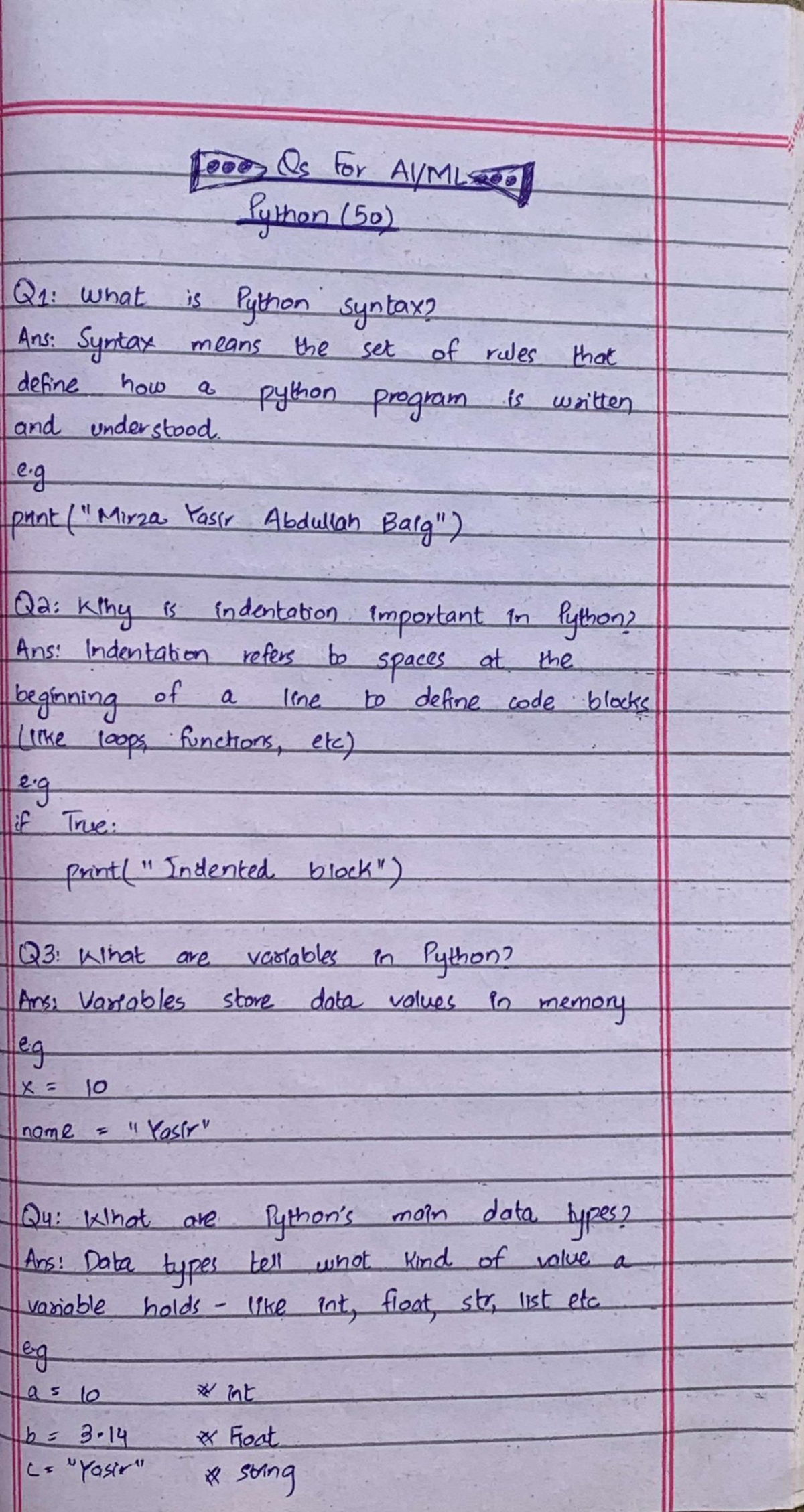 AIML Interview Questions: Python Syntax & Data Types (50) - Studocu