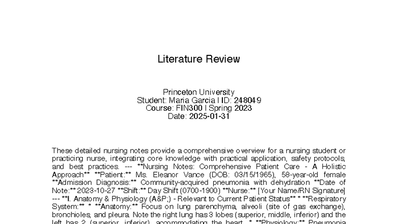 Comprehensive Nursing Review Notes for FIN300 - Spring 2023 - Studocu