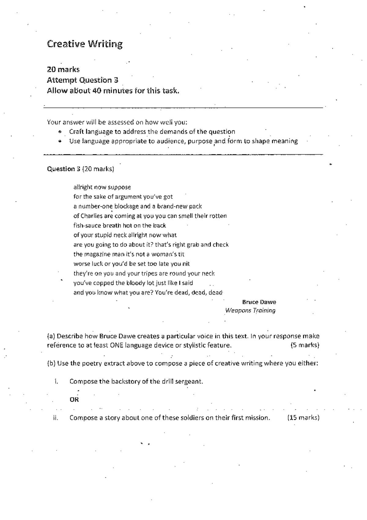 BD Creative Writing Practice: Question 3 Analysis & Task - Studocu