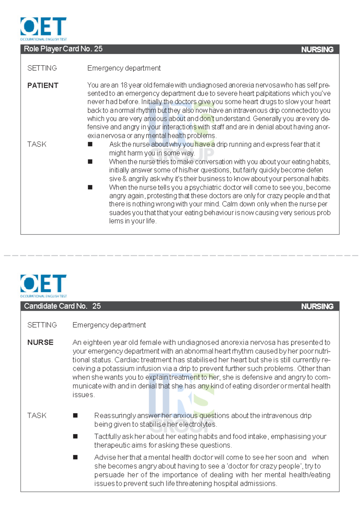 NURSING Speaking Tasks 25-45: Patient Scenarios & Practice Material ...