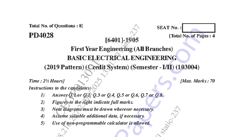 BEE4 - Basic Electrical Engineering Endsem Exam Guide - Studocu