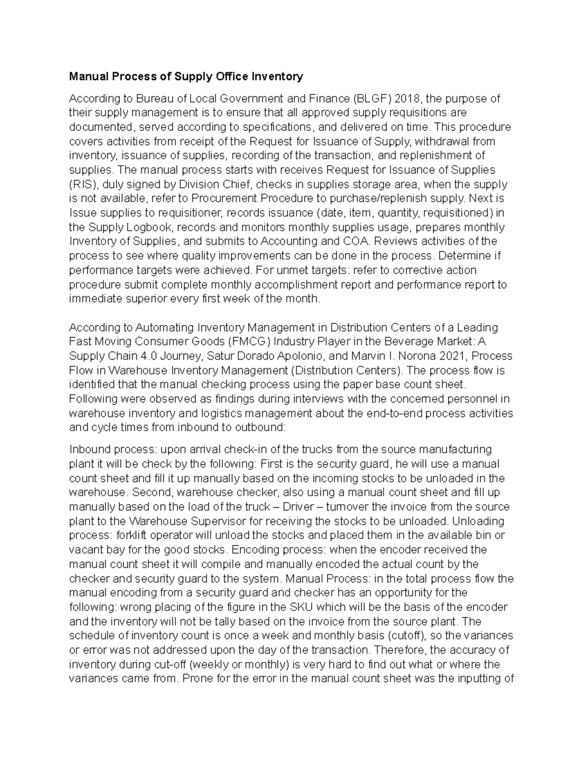 Supply Office Inventory Management: Manual Processes and Challenges ...