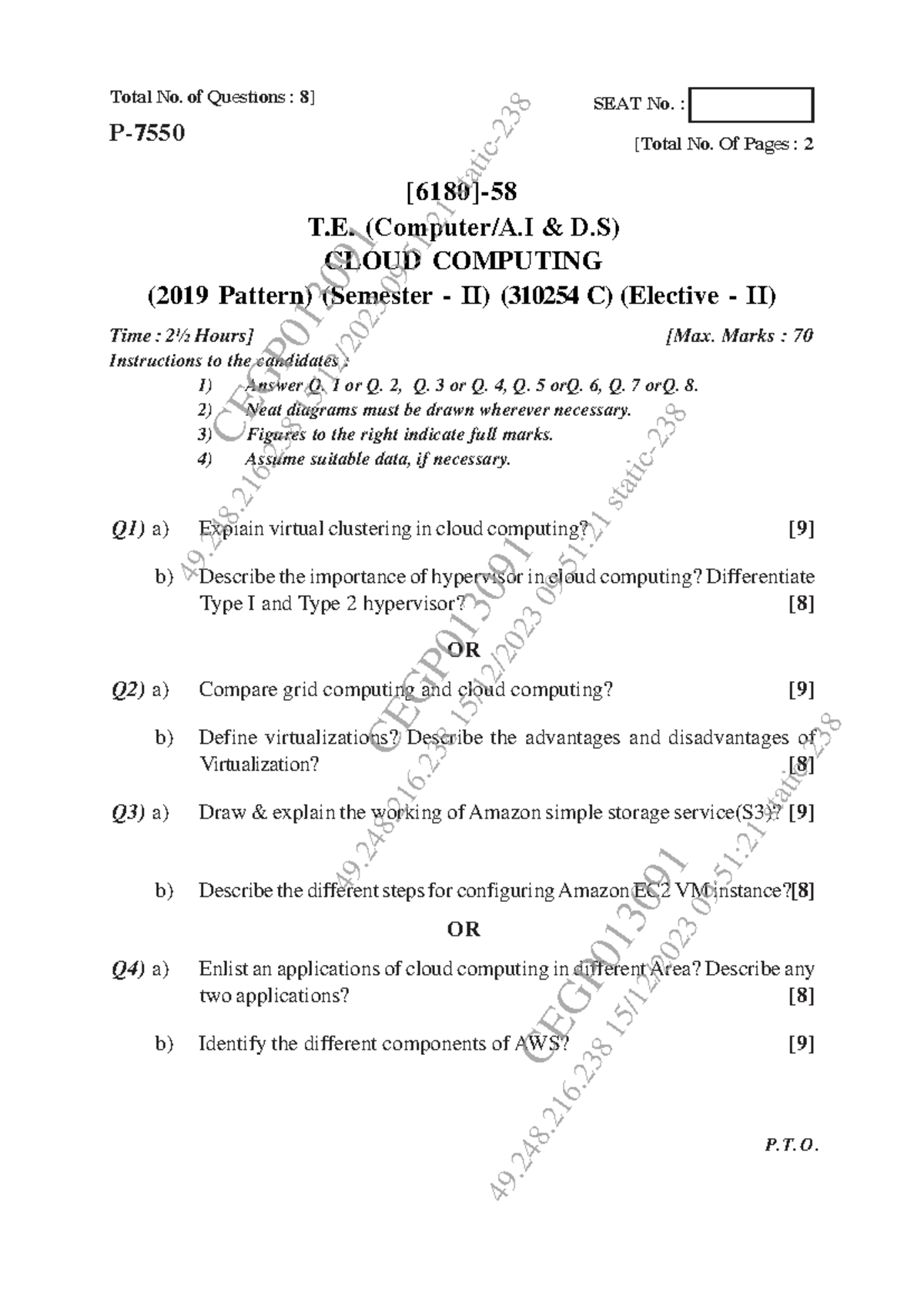 Cloud Computing (310254 C) - Nov Dec 2023 Question Paper - Studocu