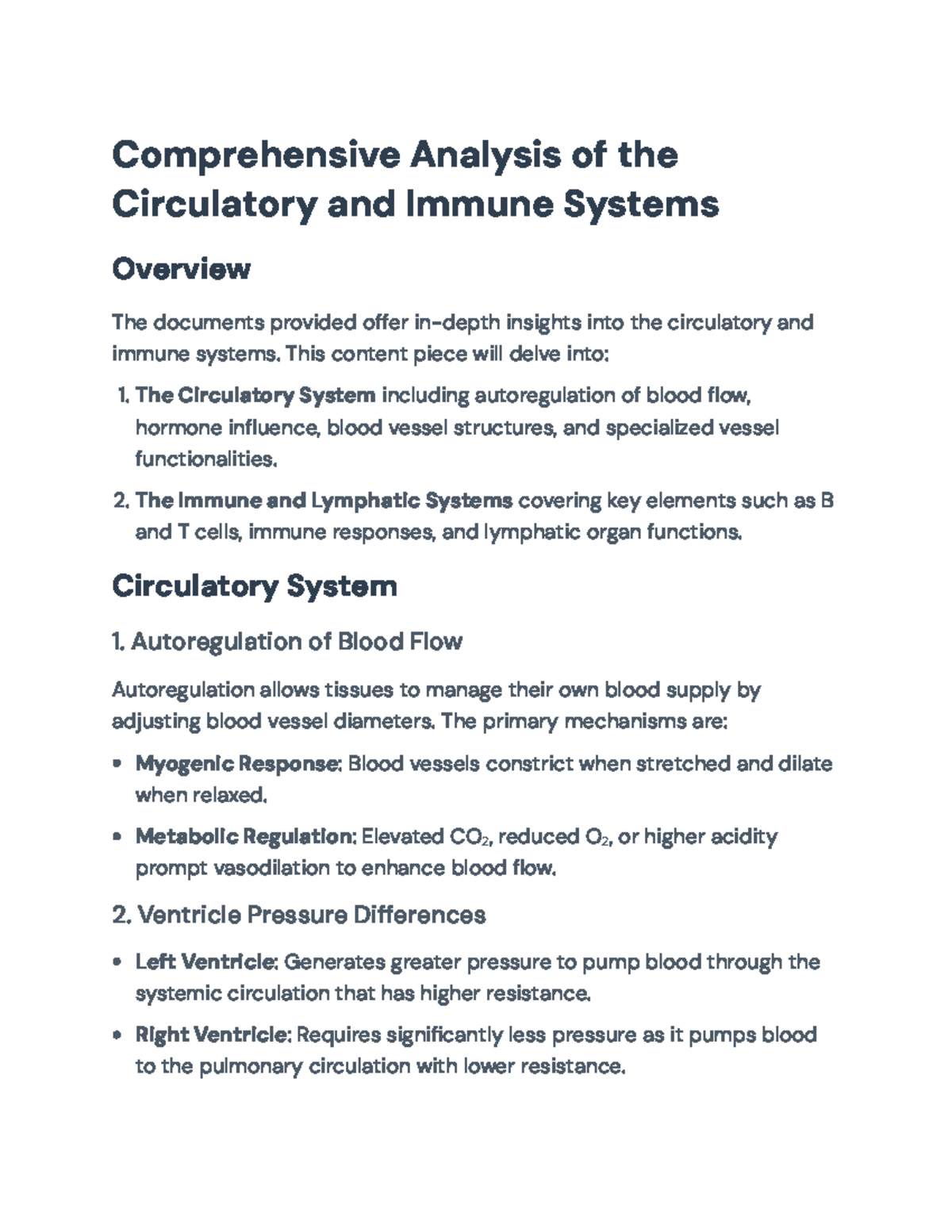 Comprehensive Study of the Circulatory and Immune Systems (BIO 101 ...