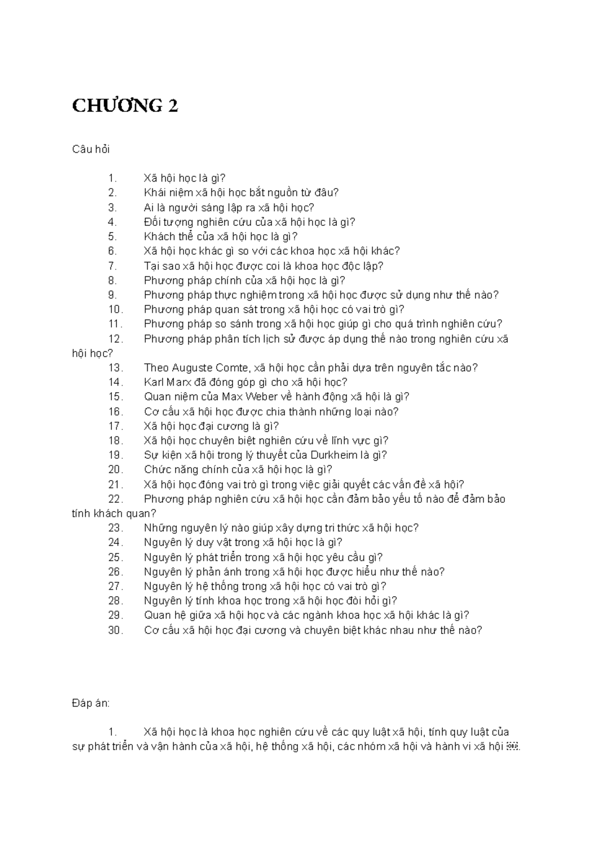Untitled document - ghkjg - CHƯƠNG 2 Câu hỏi 1. Xã hội học là gì? 2 ...