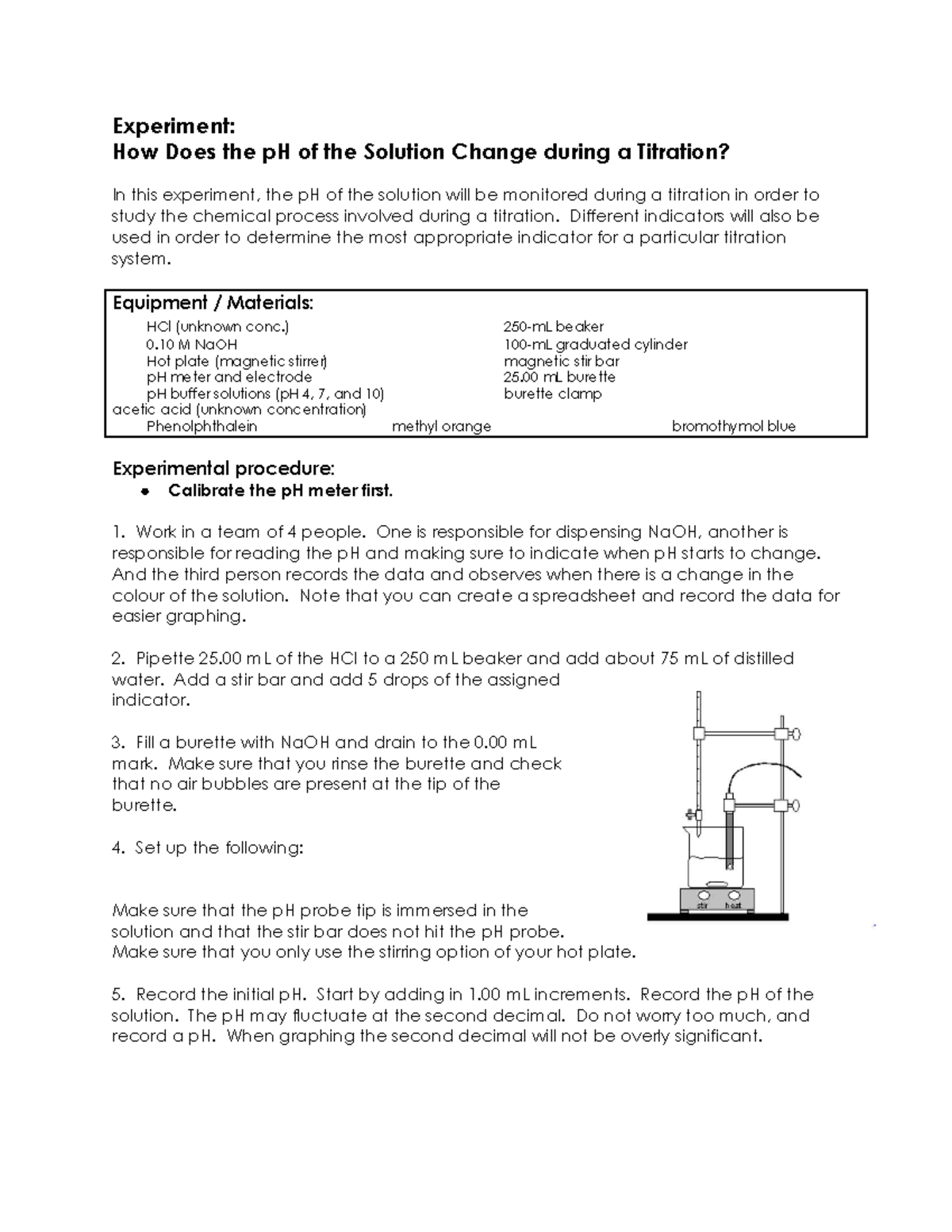 5 Expt Titration Graph Lab: pH Changes & Indicator Selection - Studocu