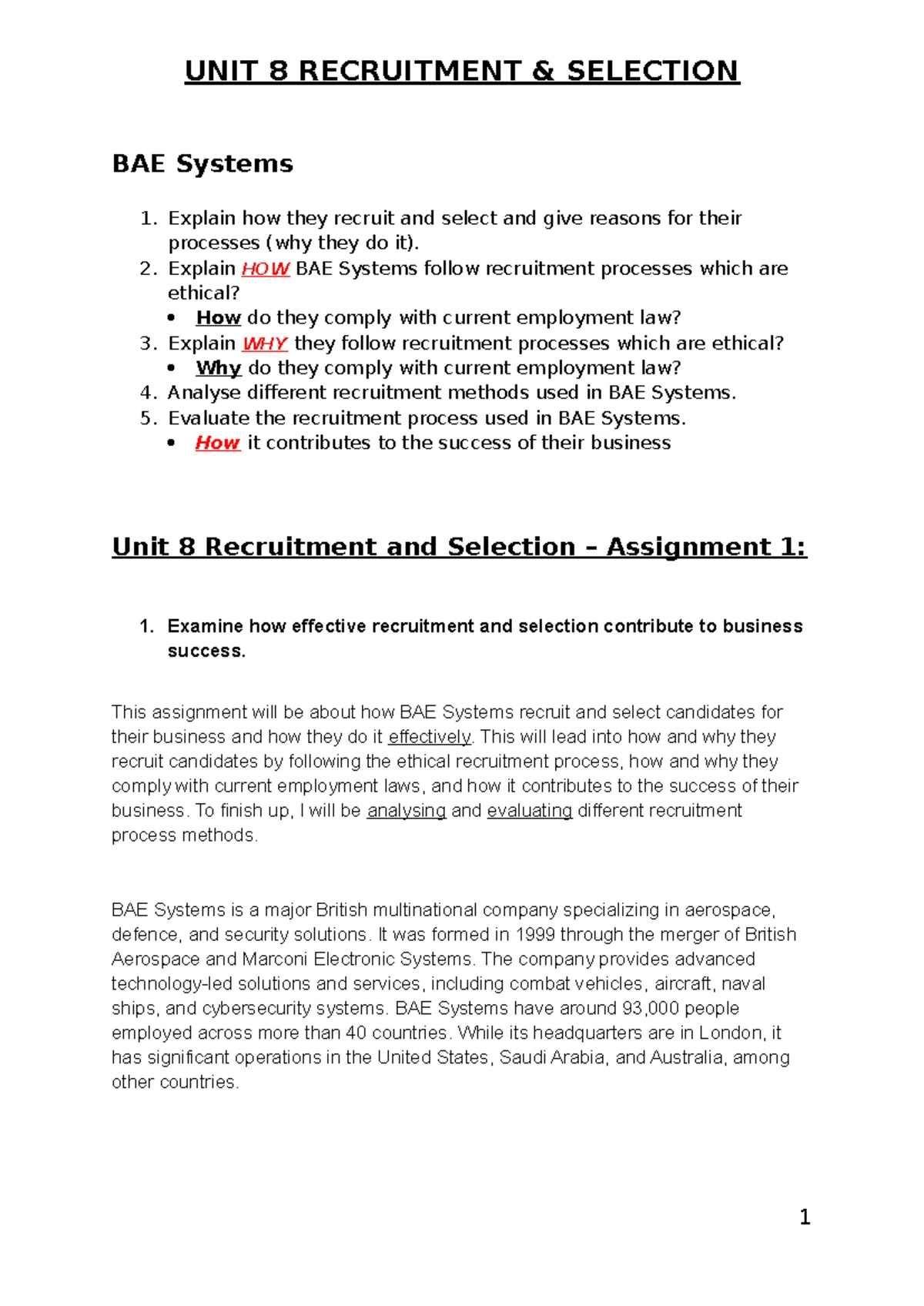 Unit 8 Recruitment and Selection Assignment 2: Performance Reflection and Improvement - Studocu