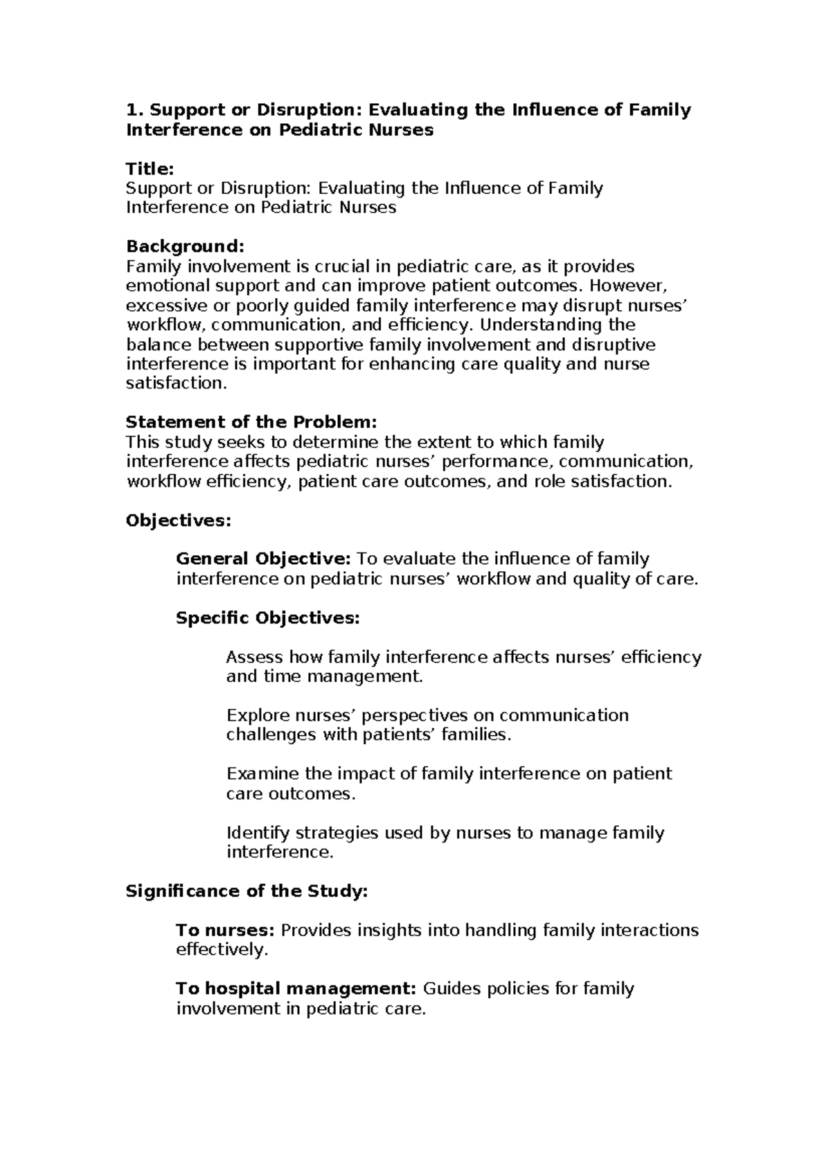Support or Disruption: Family Interference Impact on Pediatric Nurses ...