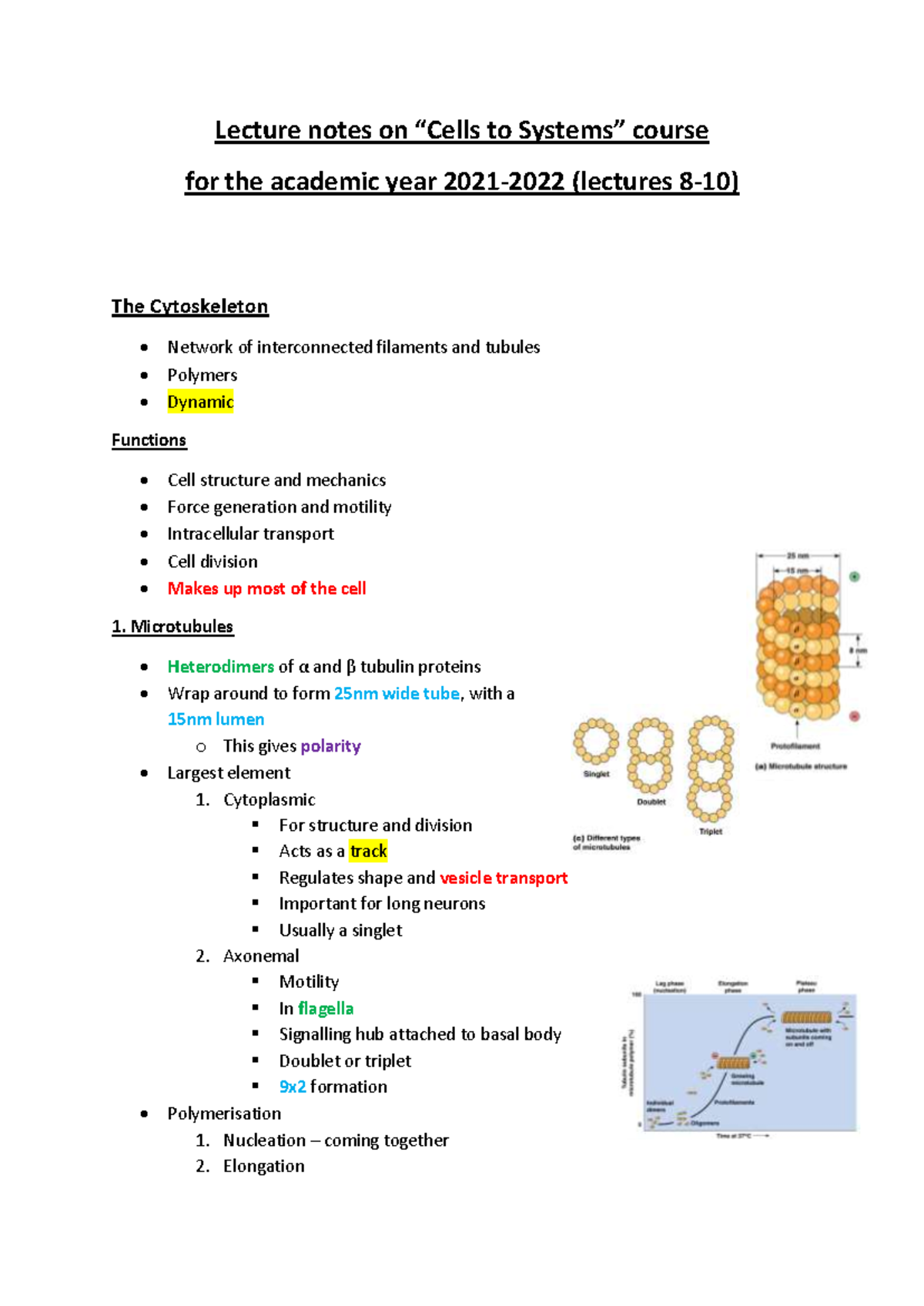 Cells to Systems lecturenotes 8to10 20212022 - Lecture Ŷotes oŶ ͞Cells ...