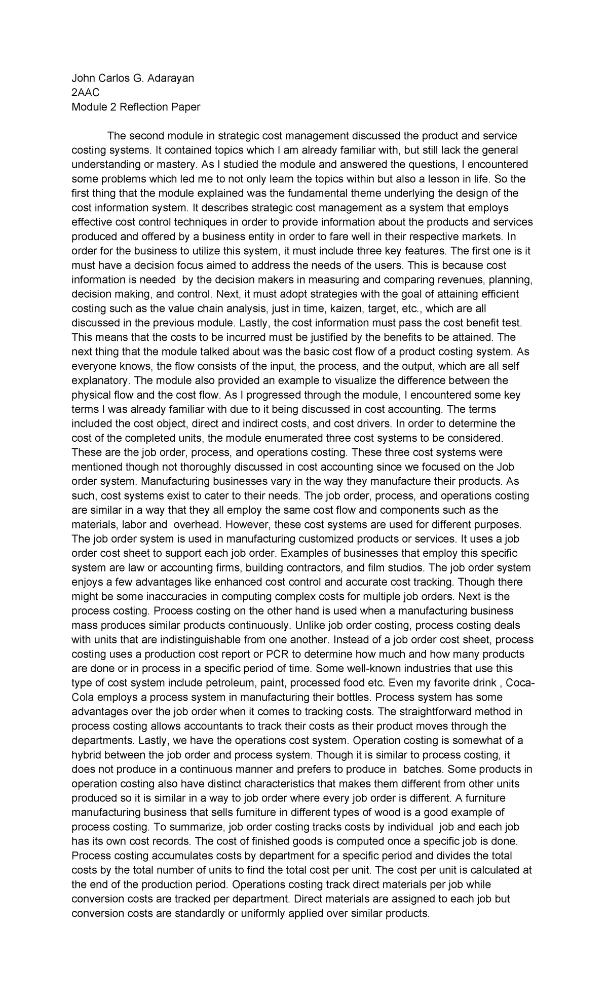 Reflection Paper 2 - John Carlos G. Adarayan 2AAC Module 2 Reflection ...