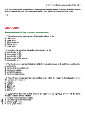 Nursing 475 QUIZ 2 - Ncncnc - MCQs From Clinical Anatomy SNELL ed. 9 B ...