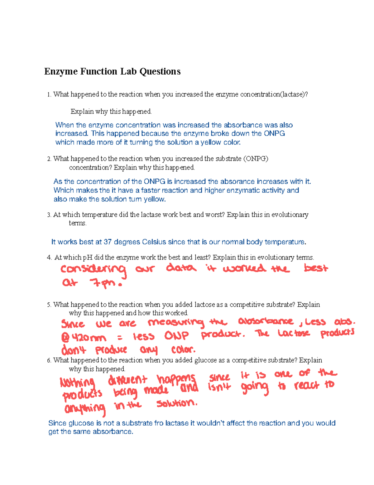 Enzyme Function Lab Questions - Cell Bio Analysis - Studocu