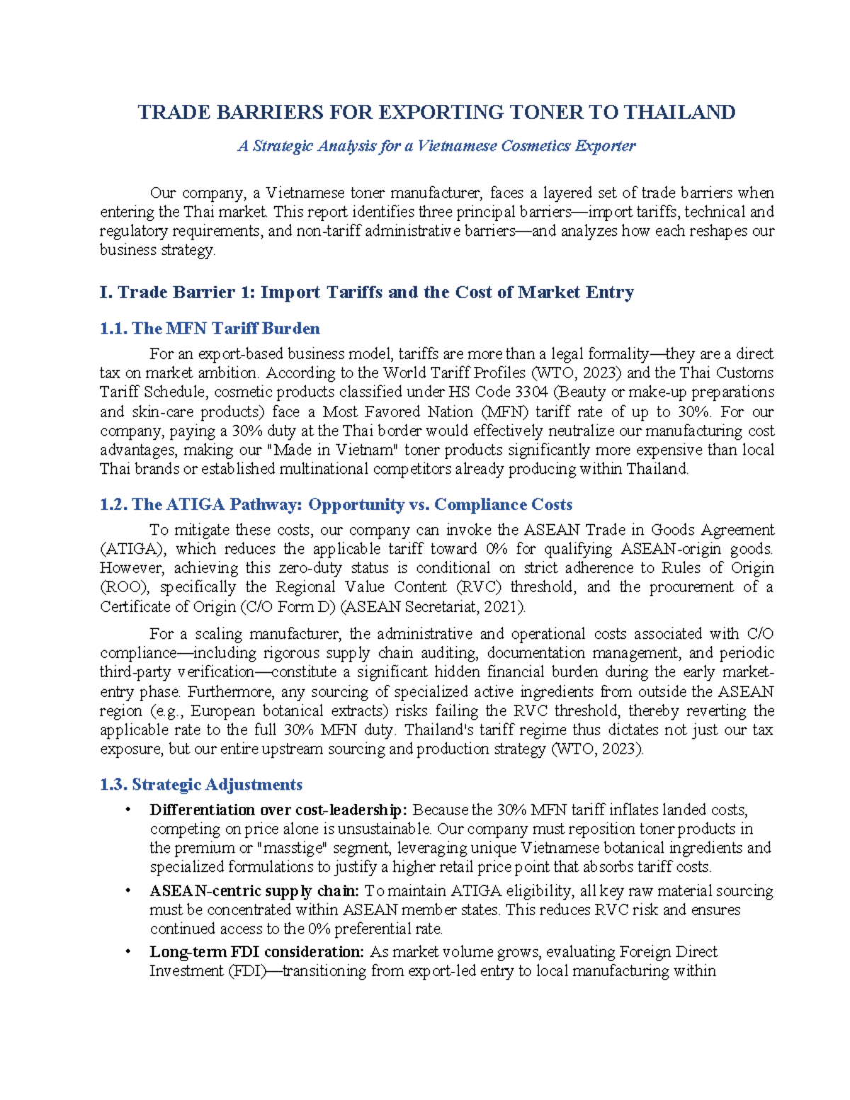 TRADE BARRIERS FOR EXPORTING TONER TO THAILAND: A Strategic Analysis ...