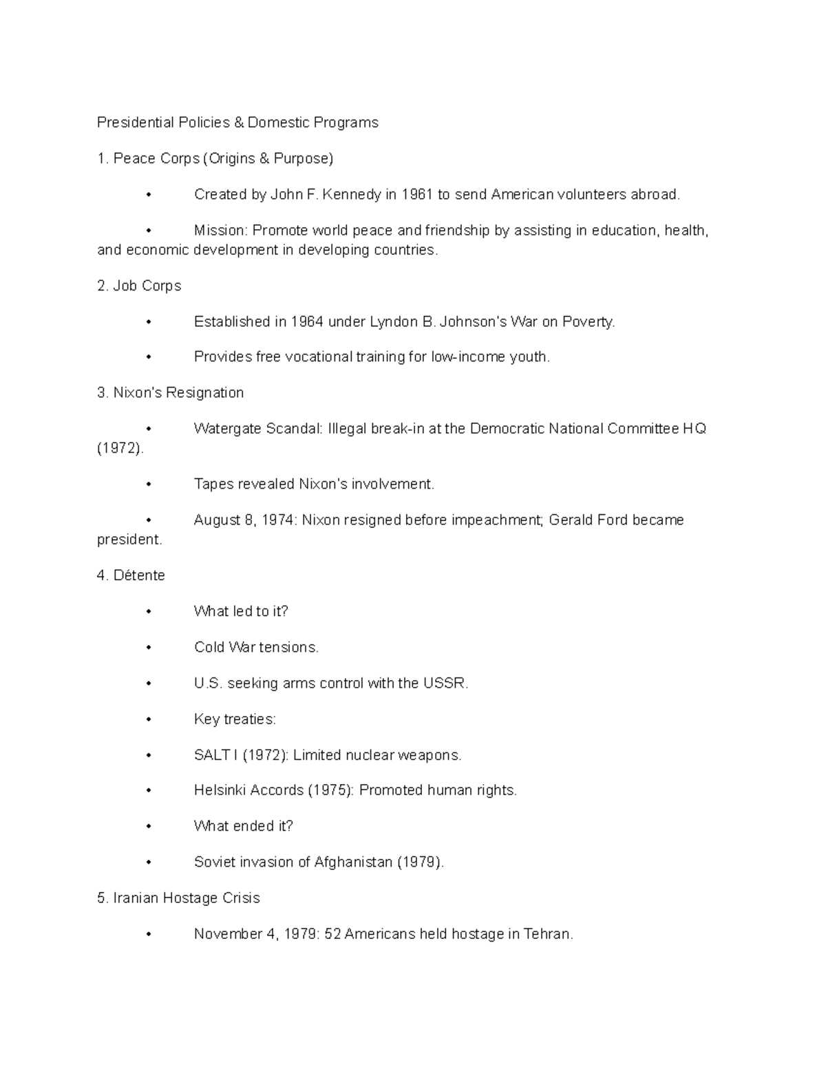 Presidential Policies & Domestic Programs Overview: Key Events and ...