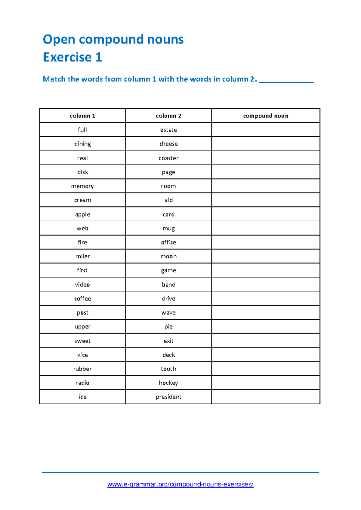Compound words - e-grammar/compound-nouns-exercises/ Open compound ...