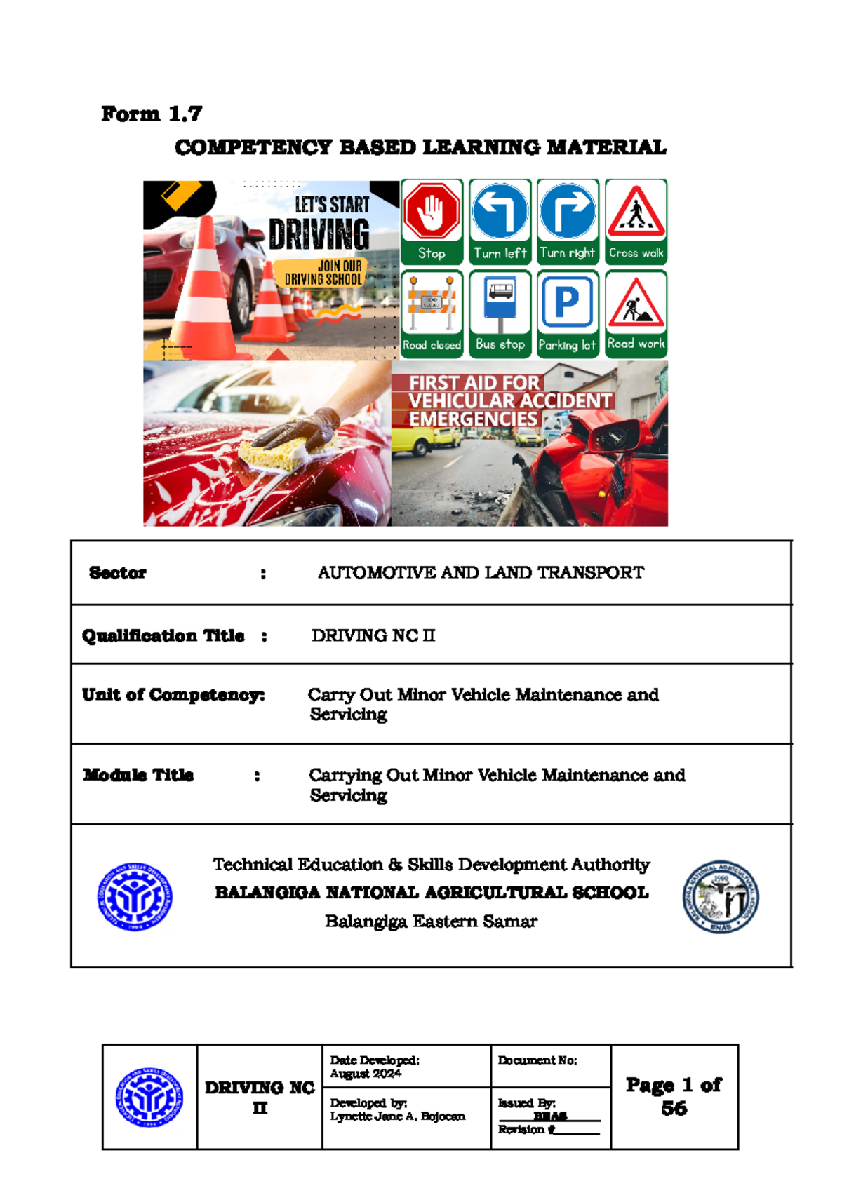 Form 1 - CBLM for Driving NC II: Minor Vehicle Maintenance Module - Studocu
