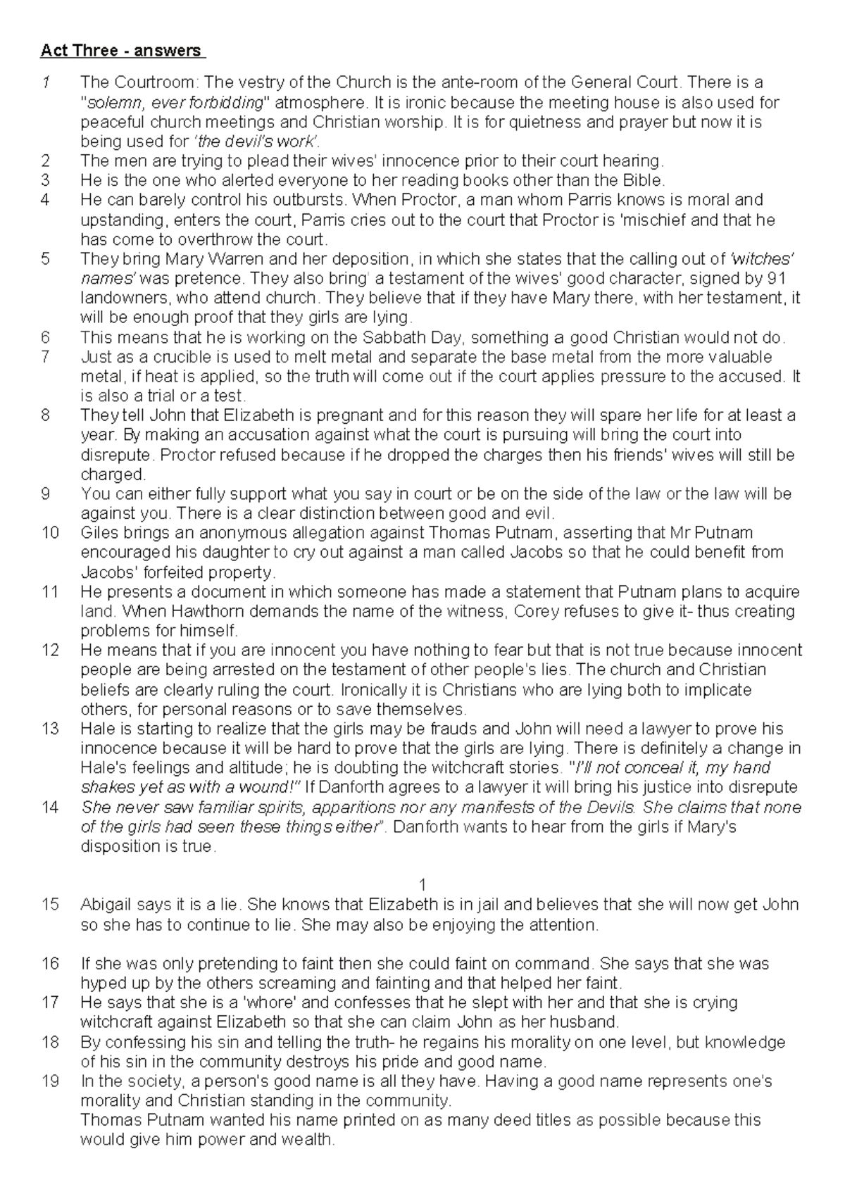 Crucible Act 3 Answers: Courtroom Dynamics and Character Revelations ...