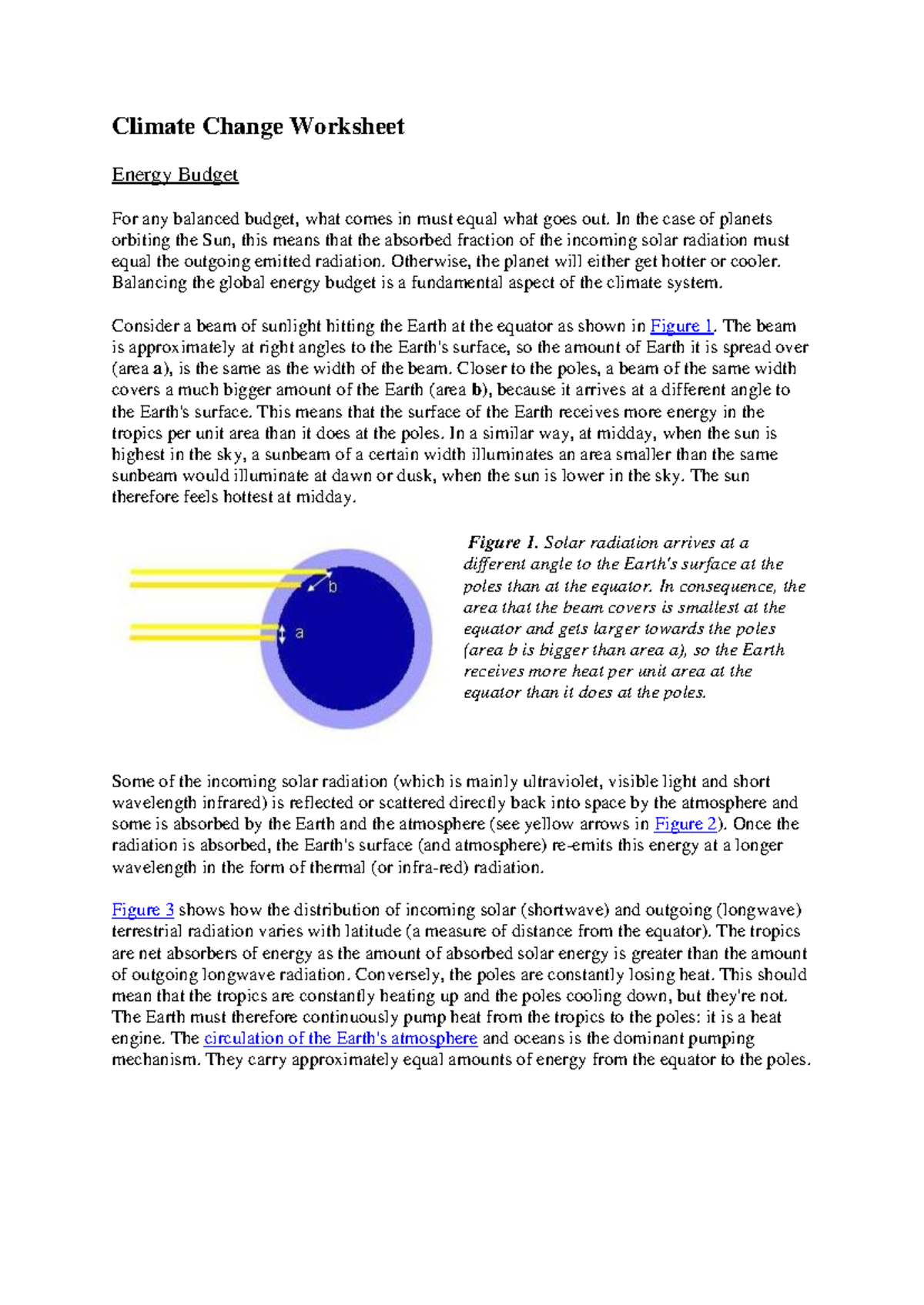 Climate Change Worksheet: Understanding the Energy Budget - Studocu