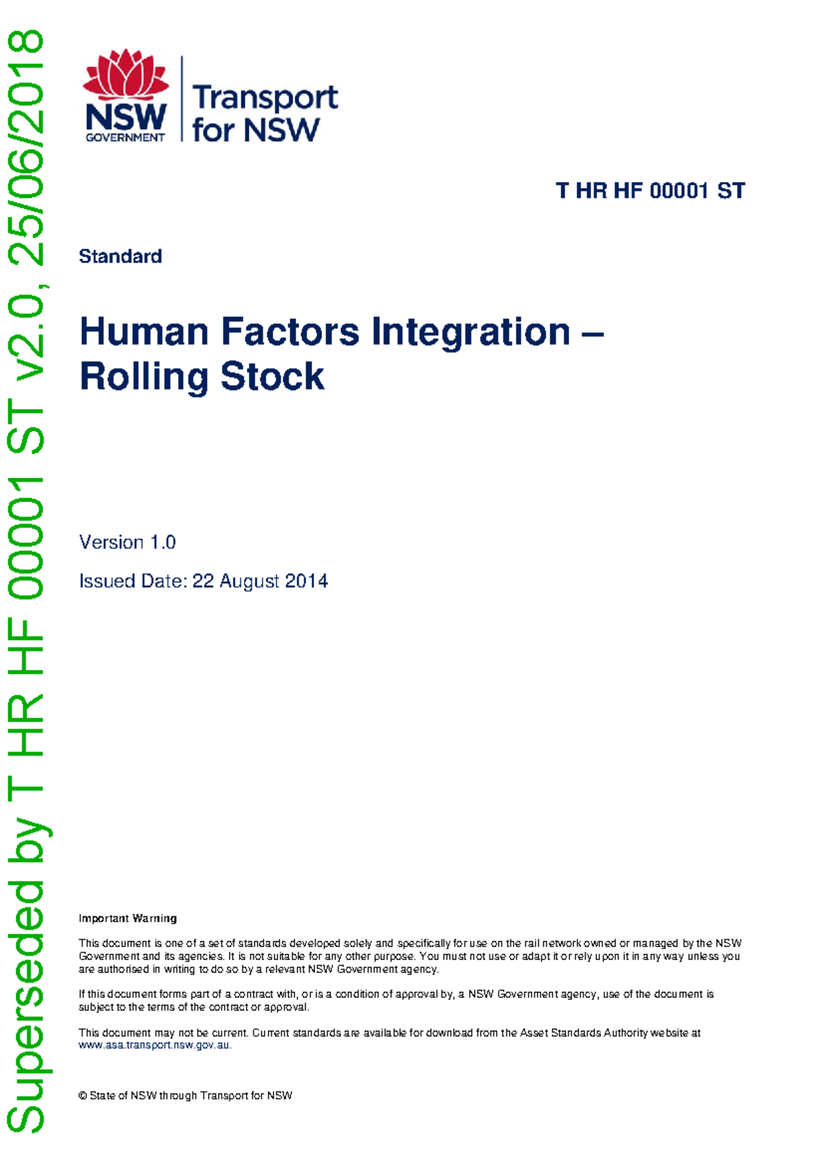 Human Factors Integration Standard for Rolling Stock - T HR HF 00001 ST ...