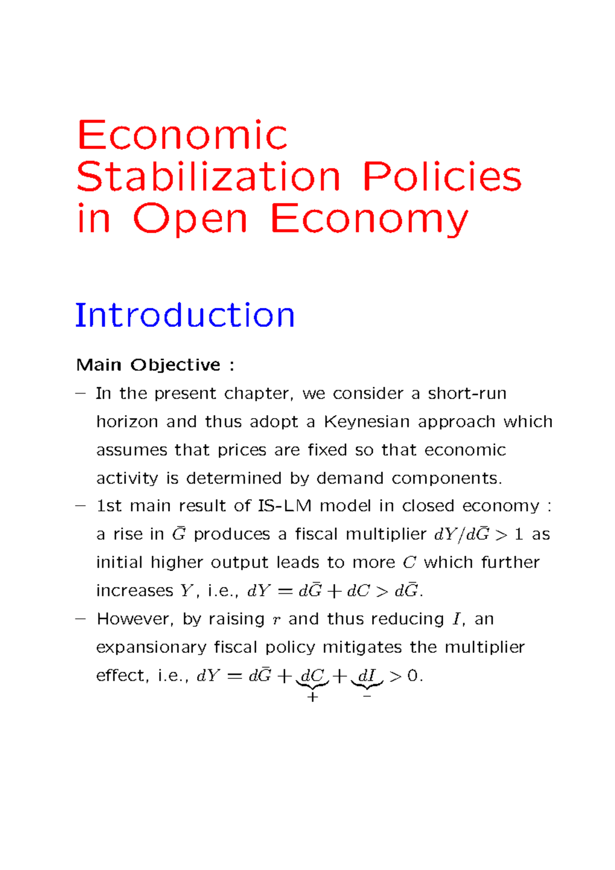 BSc Lecture 2: Economic Stabilization Policies in Open Economy - Studocu