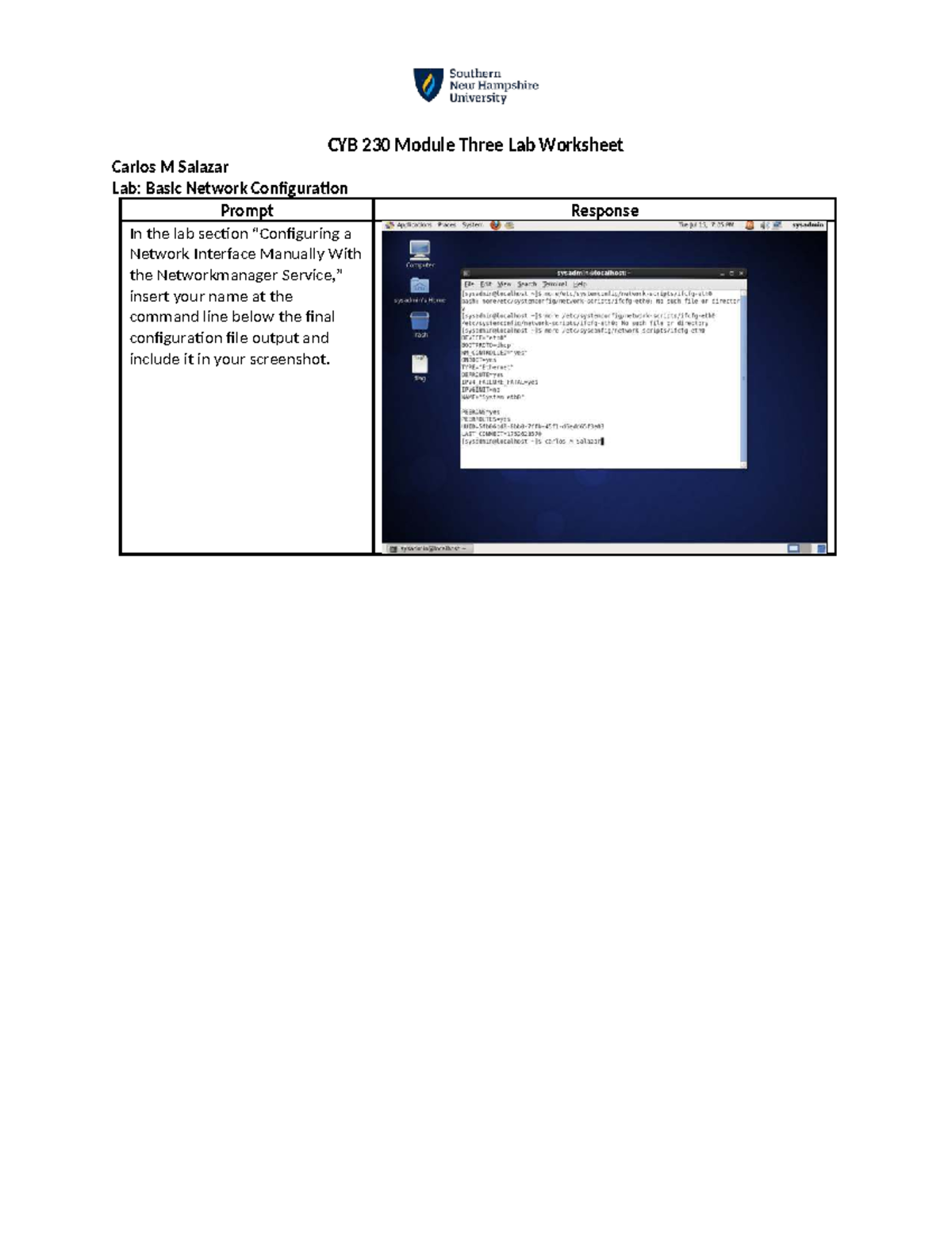 CYB 230 3-2 Lab Worksheet: Basic Network Configuration - Studocu
