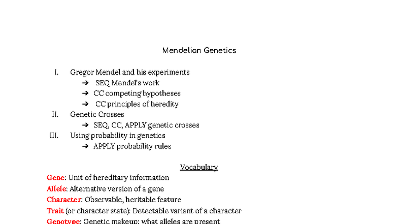 Mendelian Genetics: Gregor Mendel's Experiments and Principles (GB 115 ...