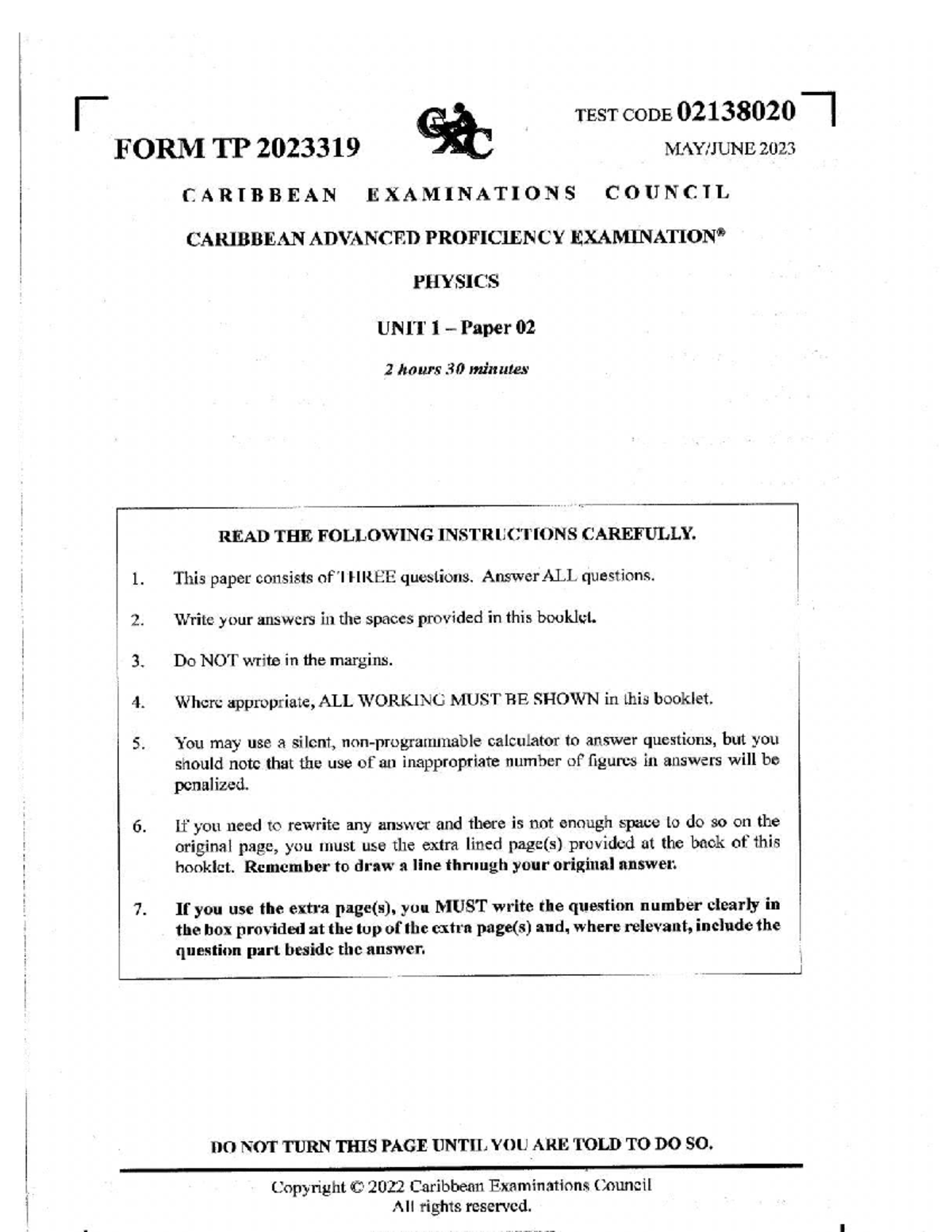 CAPE Physics 2023 Unit 1 Paper 02 Past Exam Questions - Studocu