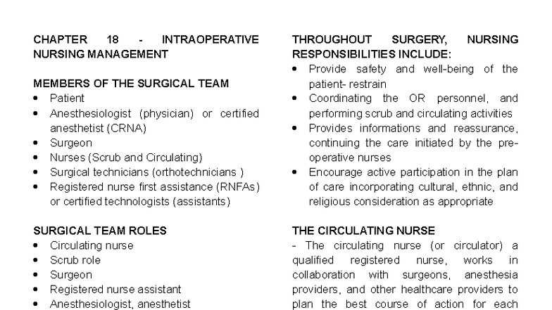 CHAPTER 18 - INTRAOPERATIVE NURSING MANAGEMENT (DEMXMSMSDN) - Studocu