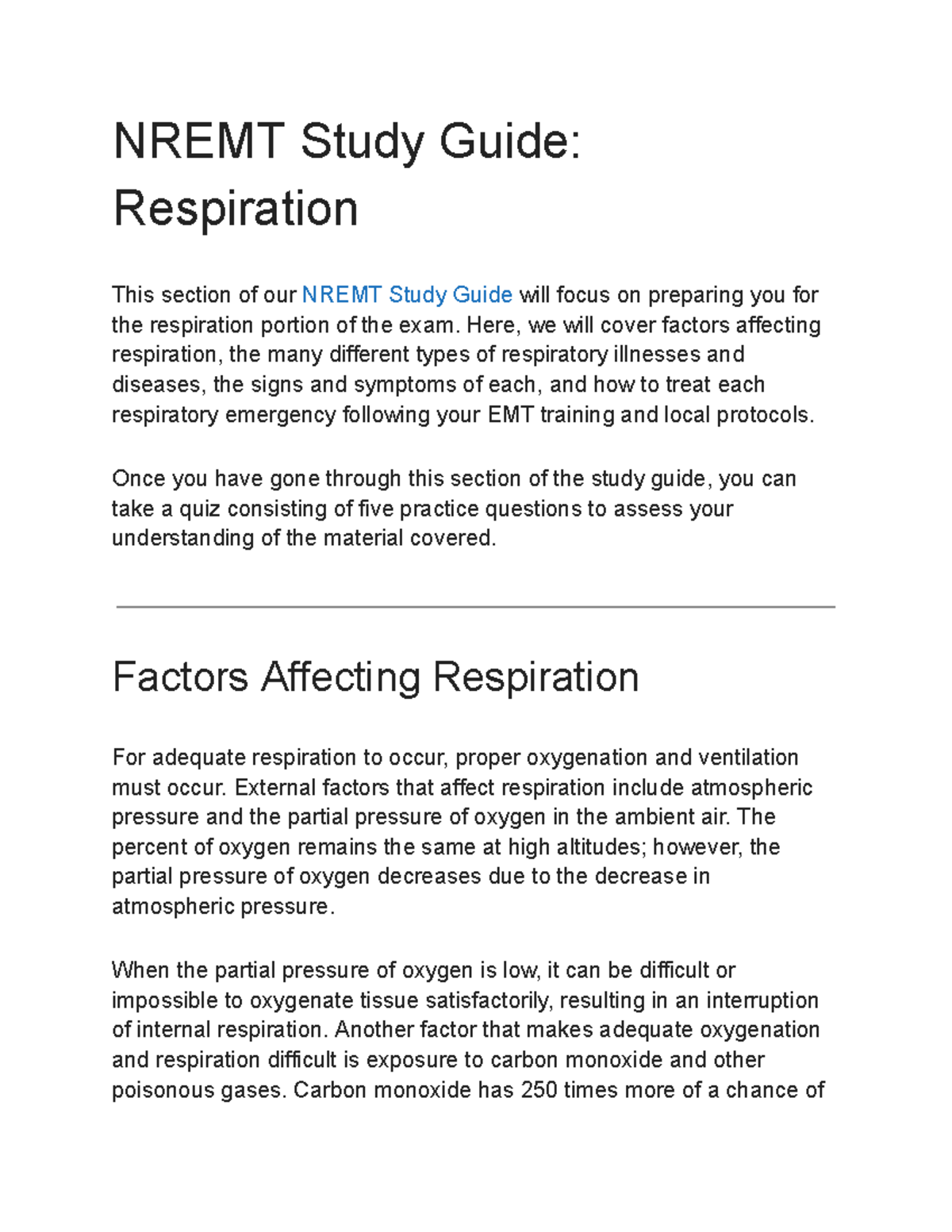 NREMT Study Guide: Key Concepts on Respiration & Emergencies - Studocu