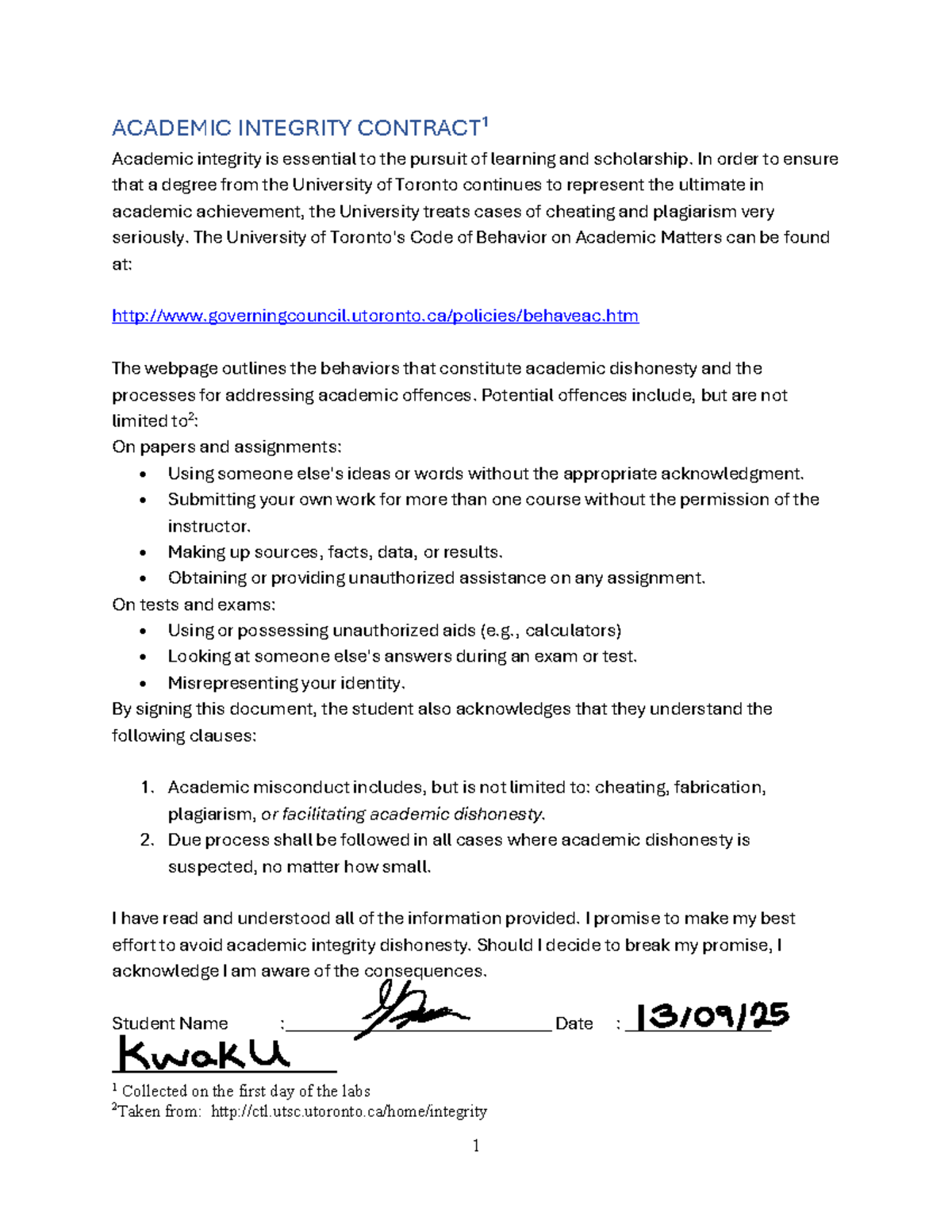 CHMA10 Lab Academic Integrity Contract Guidelines - Studocu