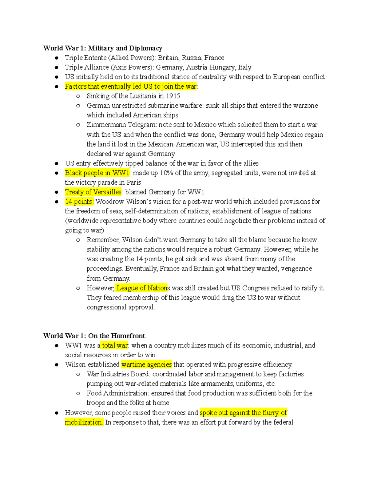 APUSH Unit 7 & 8 Notes: WW1, Great Depression, and WWII Insights - Studocu