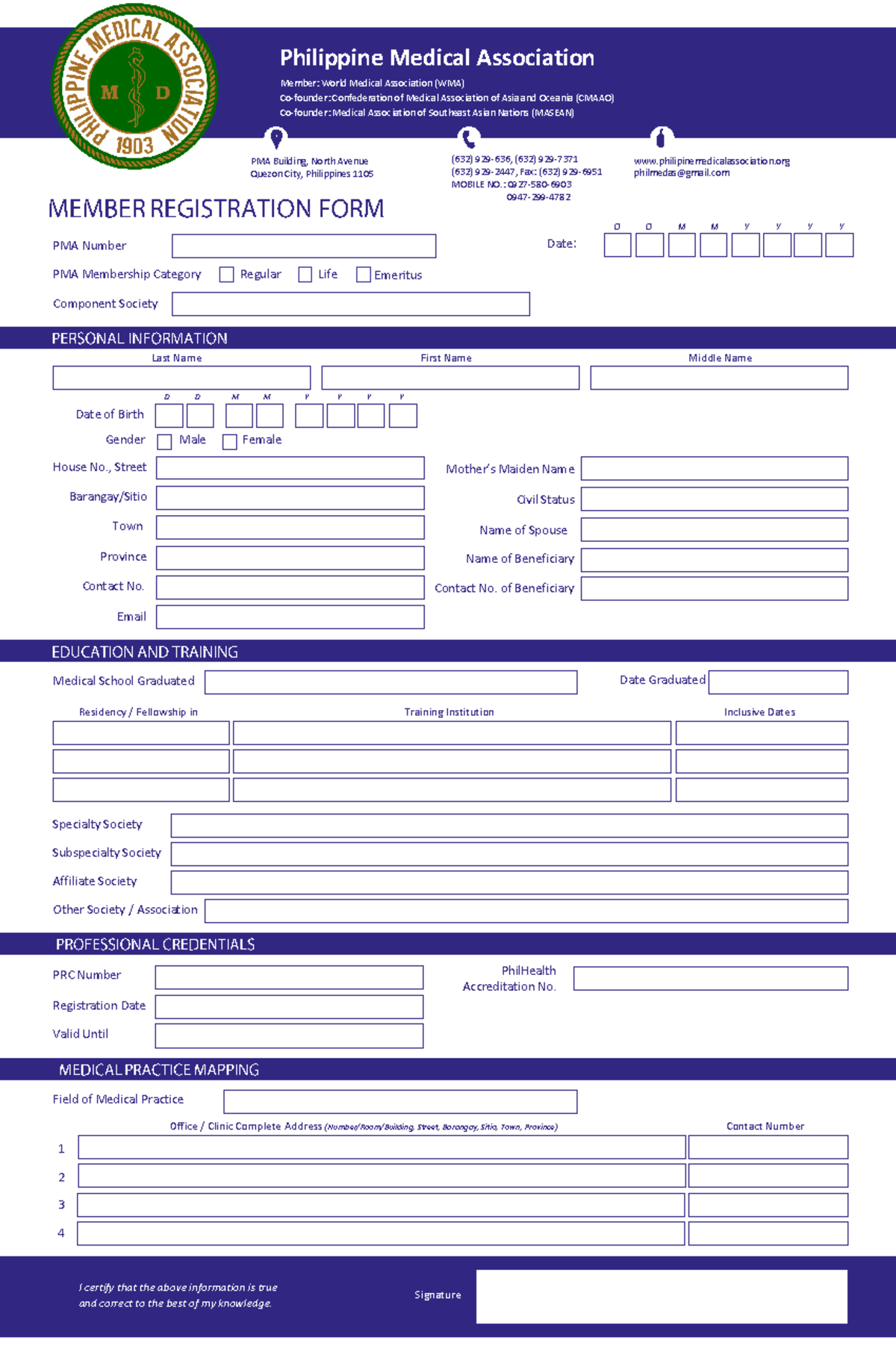 PMA Member Registration Form - Essential Details for Joining - Studocu