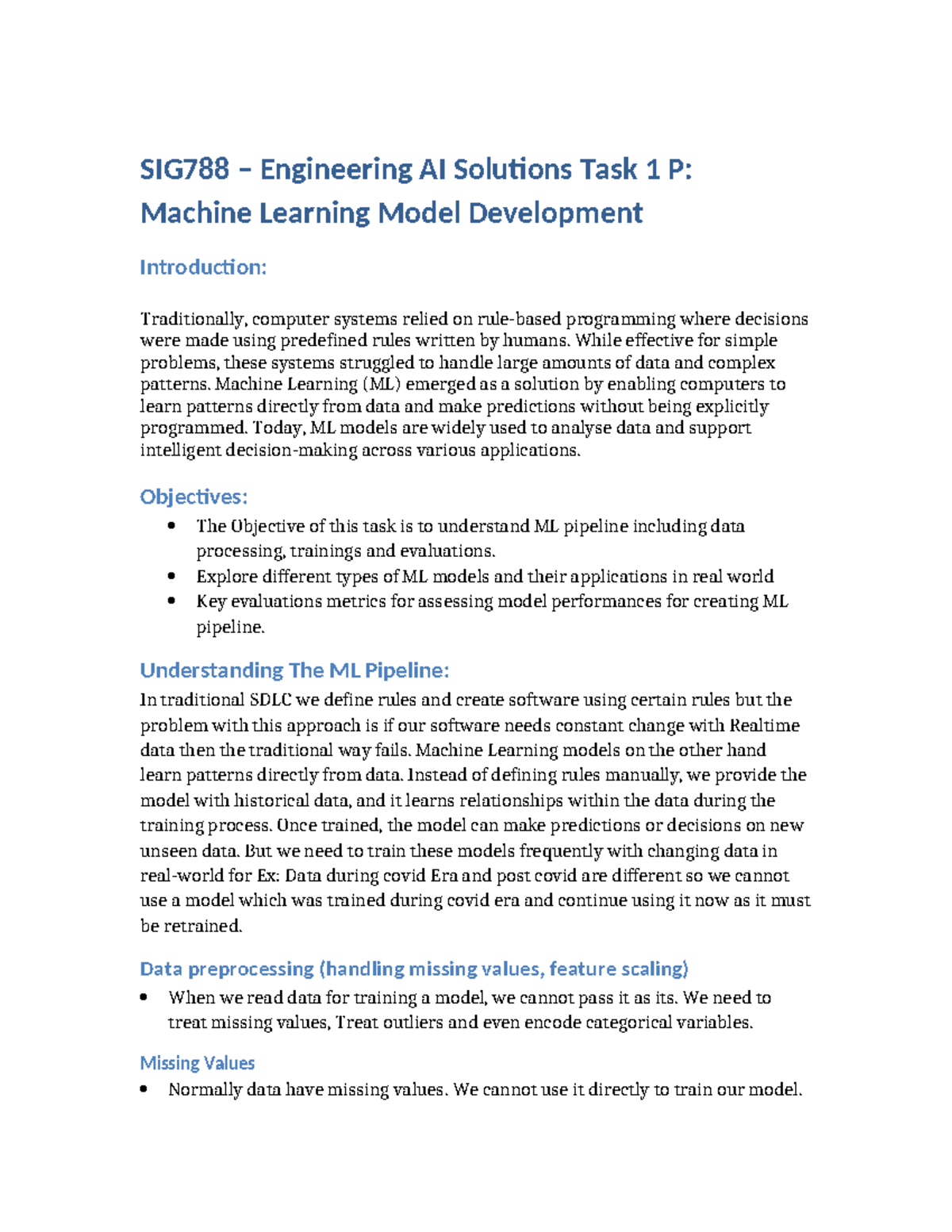 SIG788 Engineering AI Solutions Task 1: ML Model Development Guide ...