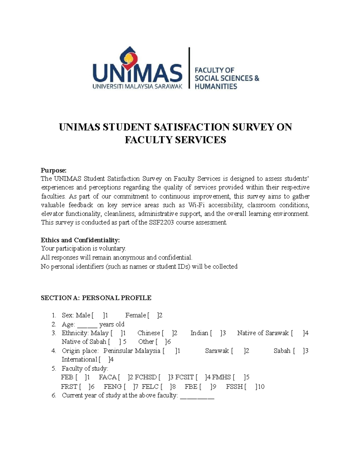 SSF2203 Student Satisfaction Survey on Faculty Services - Studocu