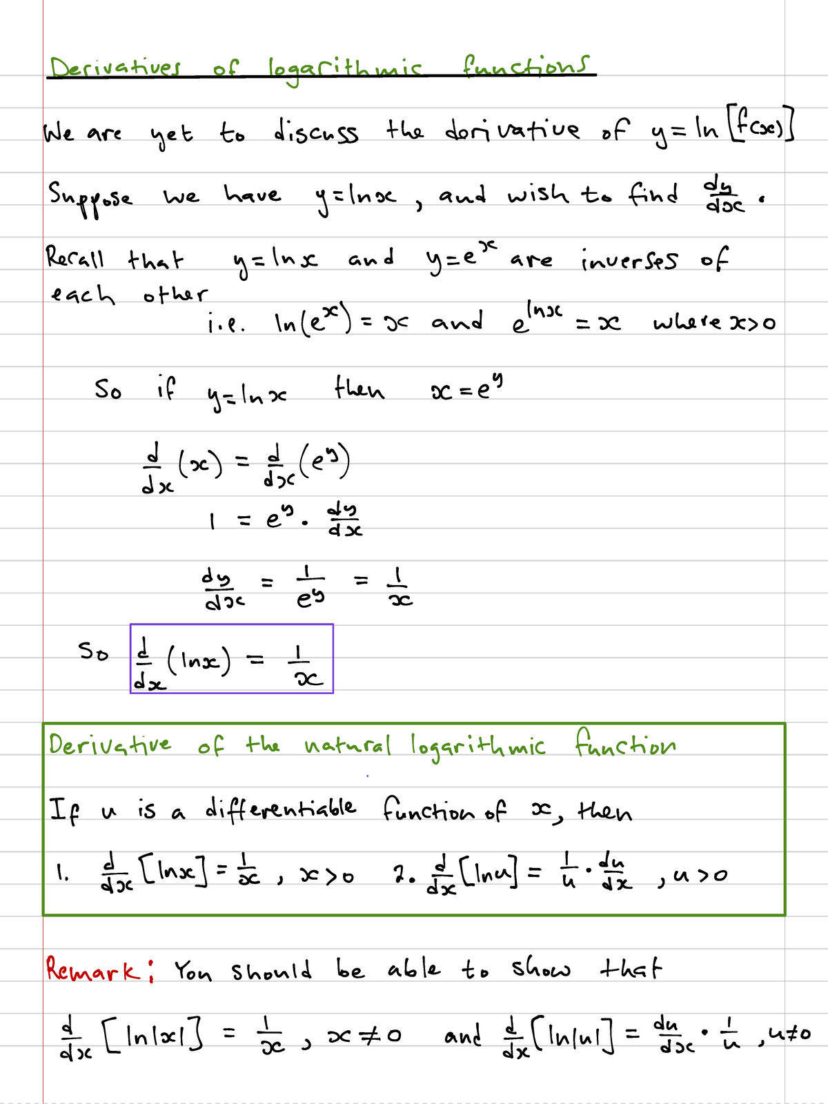 9 - Derivatives of Logarithmic functions - Derivatives of logarithmic ...
