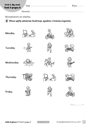 Ang. klasa unit 3a - brak - Imię Klasa Nazwisko Hello Explorer 3 Test 3 ...