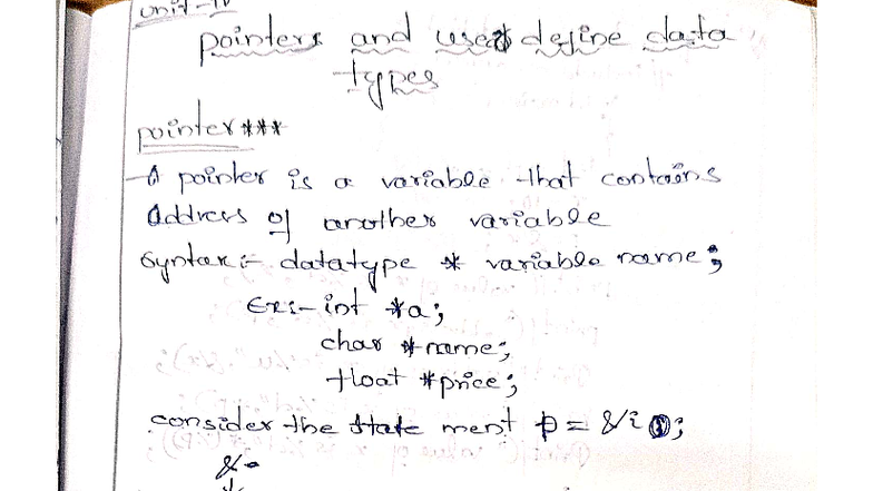 C r23 Unit 4 Notes: Pointers, Data Types, and Structures - Studocu