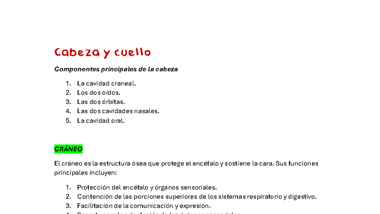 Cabeza y Cuello: Componentes y Estructuras del Cráneo - Studocu