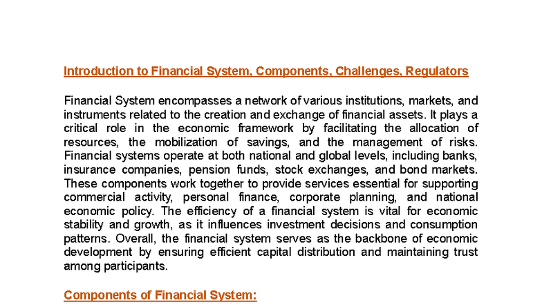 Chapter 1 - Overview of Financial System: Components & Challenges - Studocu