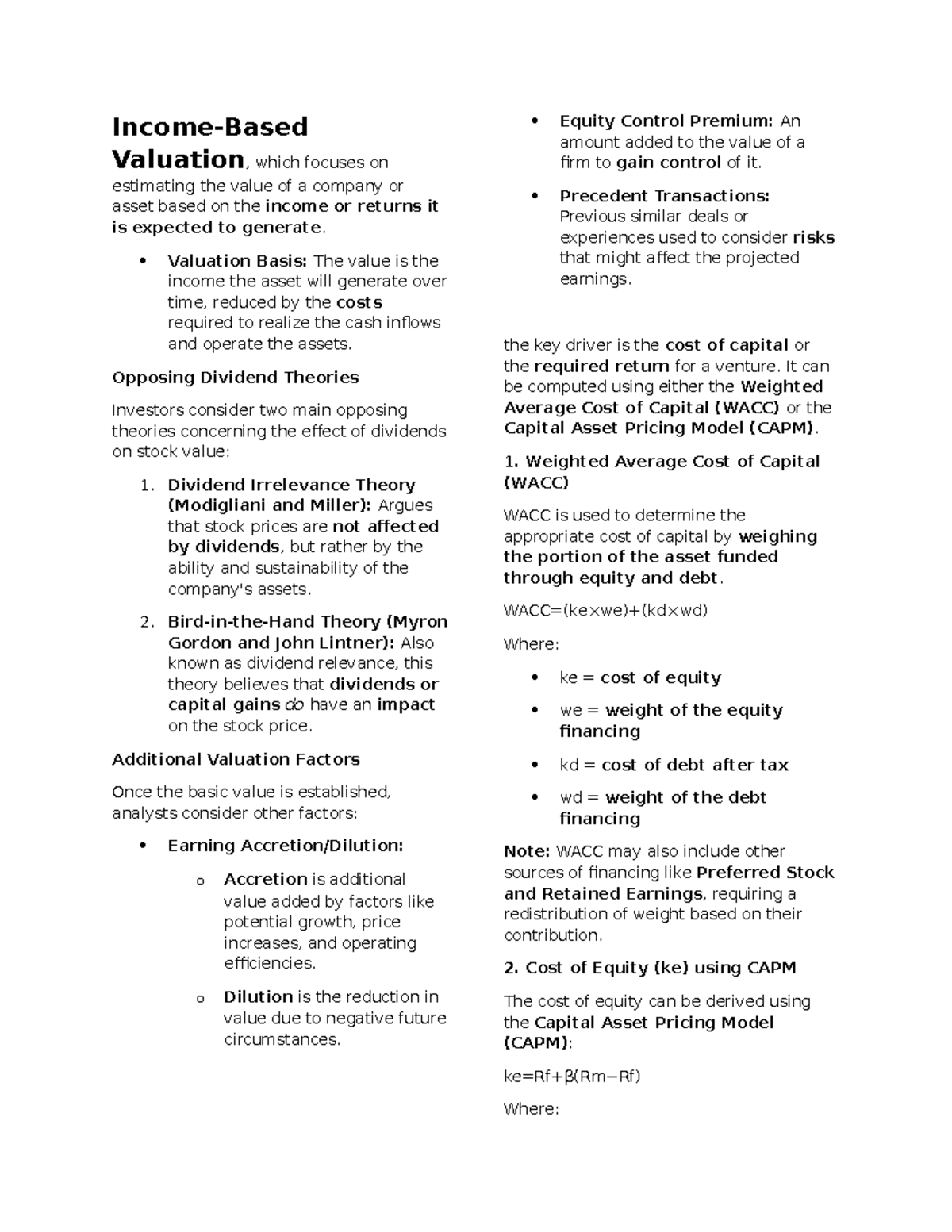 VCM 5. Income-Based Valuation Approaches and Theories - Studocu