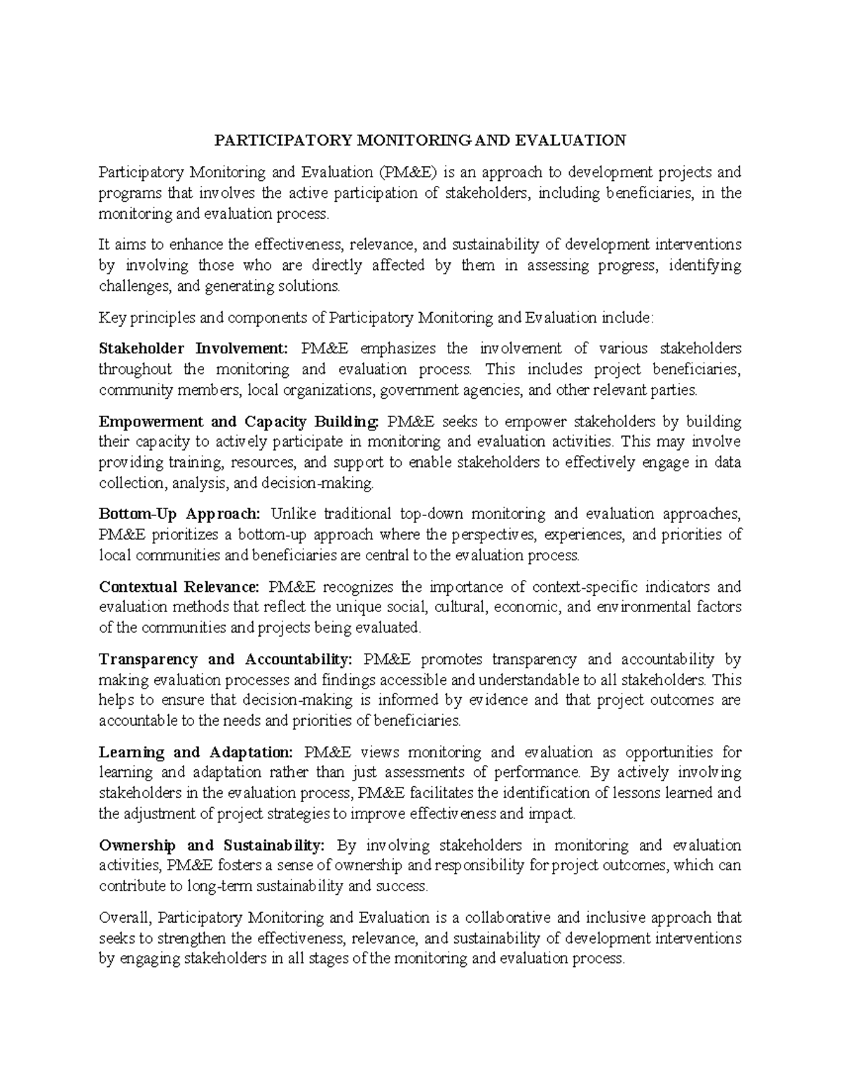 Community Entry & Participatory M&E: Engaging Stakeholders Effectively ...