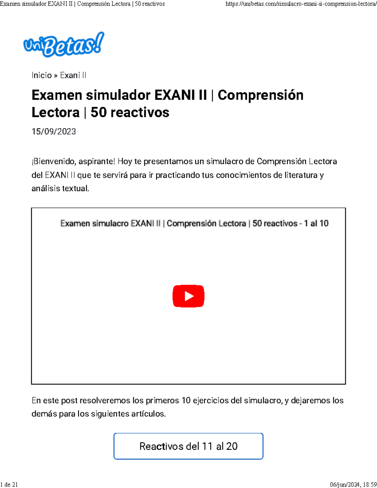 Simulador de Examen EXANI II: Comprensión Lectora con 50 Reactivos ...