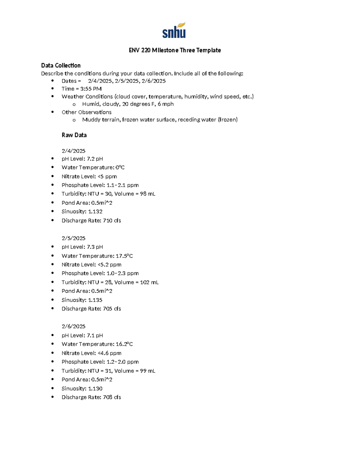 ENV 220 Milestone Three: Data Collection and Habitat Quality Assessment - Studocu