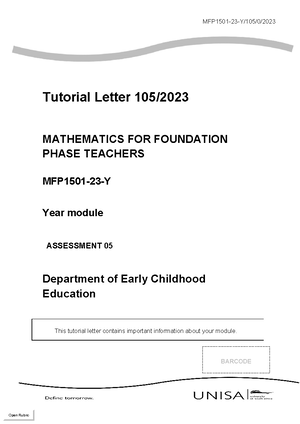 [Solved] LESSON 1 MFP1501 GRADE R In these lessons I want you to present - Mathematics in ...