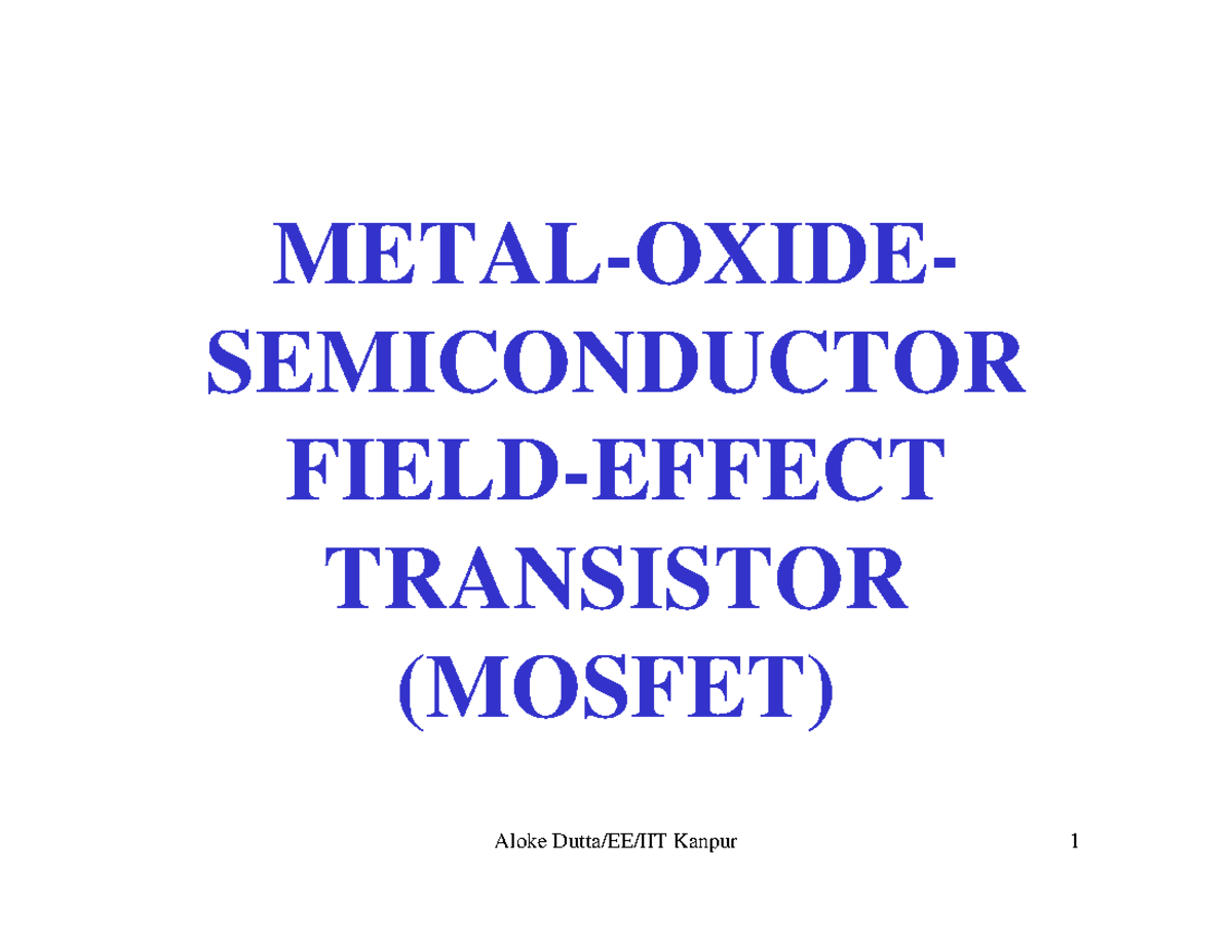MOSFET and BJT Notes - Aloke Dutta EE Course - Studocu