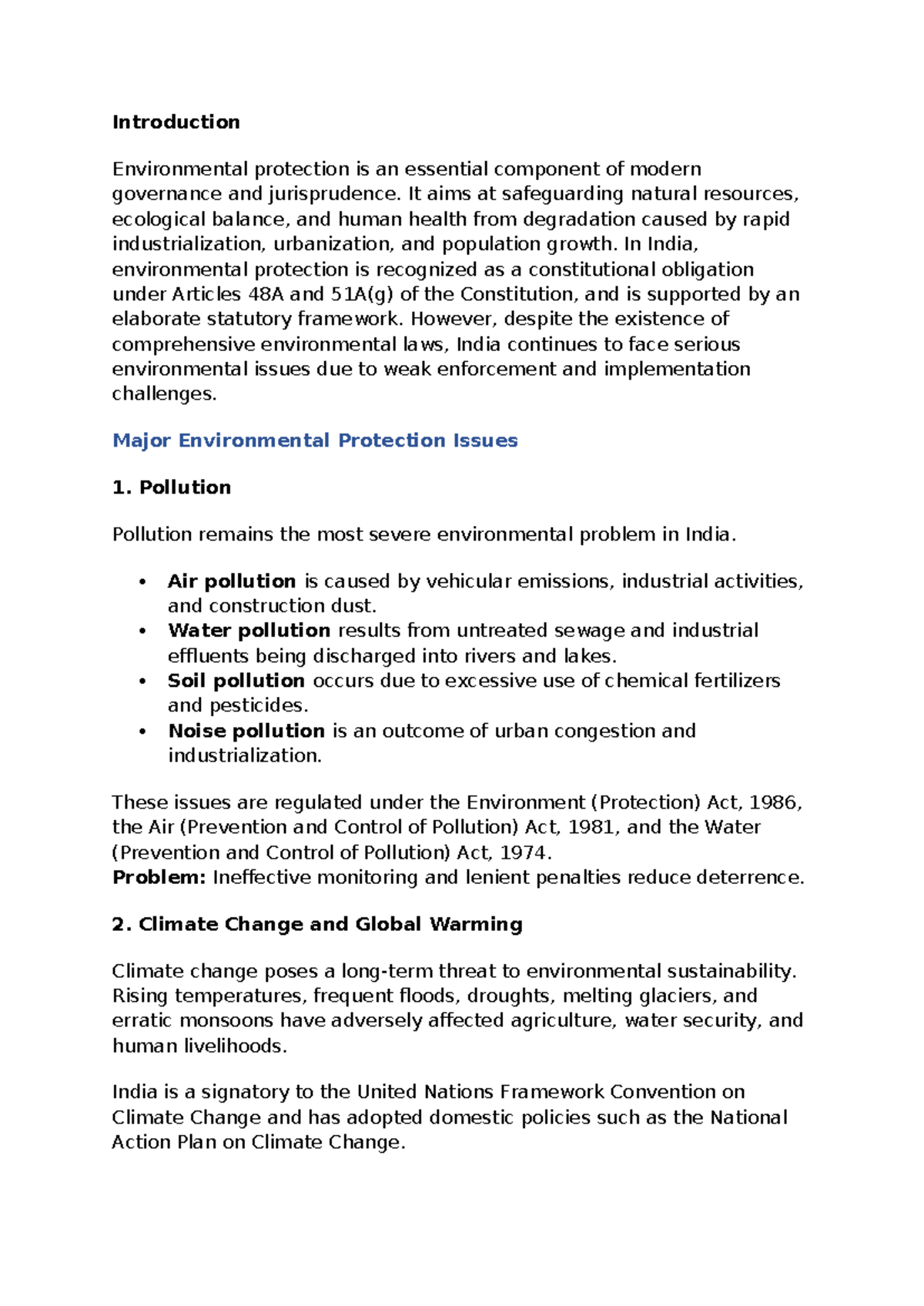 Environmental Protection Notes: Key Issues & International Efforts ...